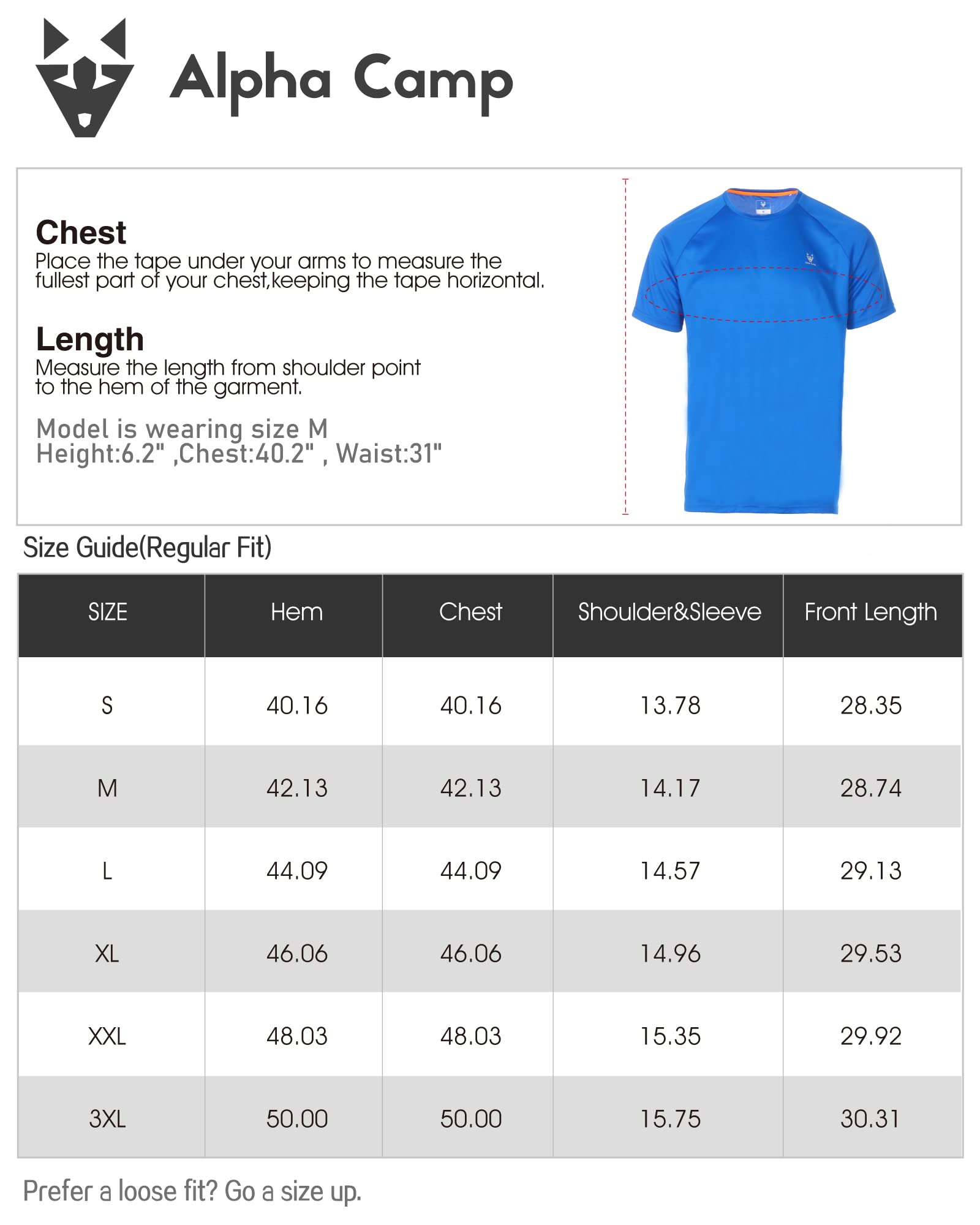 ALPHA CAMP Men's Crew Neck Quick Dry T Shirt Athletic Casual Fashion Short Sleeve Tee Shirts Blue