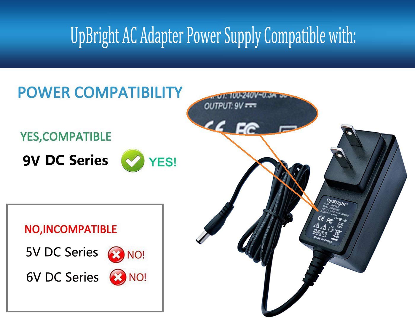 UpBright 9V AC/DC Adapter Replacement For Arachnid Bullshooter Dartboard Pro 300 450 650 670 750 800 6000 E300 E450 E670 E750 E800 ARA E650ARA E520H EDB100 EDB400 CMX 1000 3000 5000 D9800 Power Supply