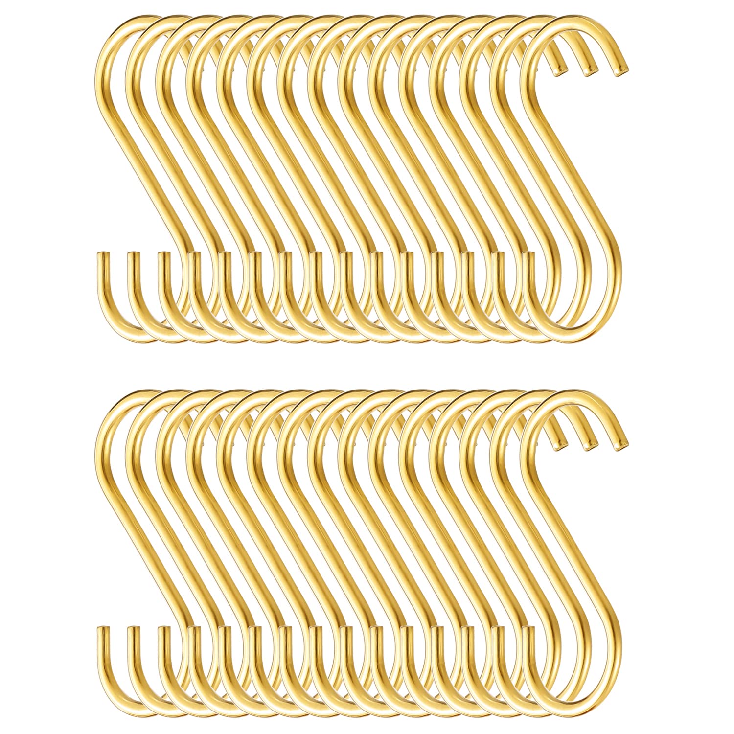 Evanda Gold S Hooks for Hanging Pack of 30, Heavy Duty Stainless Steel Titainium Plating Metal Mutil Purpose Hanger for Kitchen Pans, Pots, Utensils Tooks, Cups, Mugs, Clothes, Bags, Towels, Plants