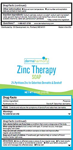 Dermaharmony 2% Pyrithione Zinc (ZnP) Bar Soap 4 oz - Crafted for Those with Skin Conditions - Seborrheic Dermatitis, Dandruff, Psoriasis, Eczema, etc.