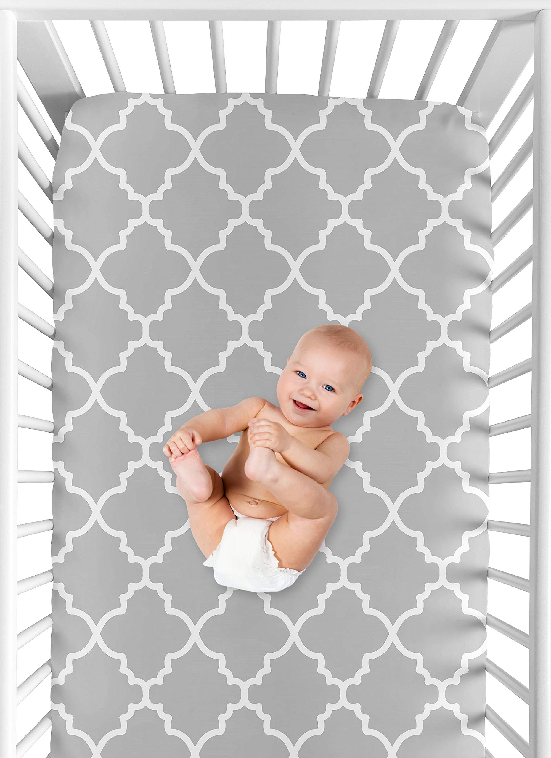 Fitted Crib Sheet for Gray and White Trellis Collection Baby/Toddler Bedding - Trellis Print