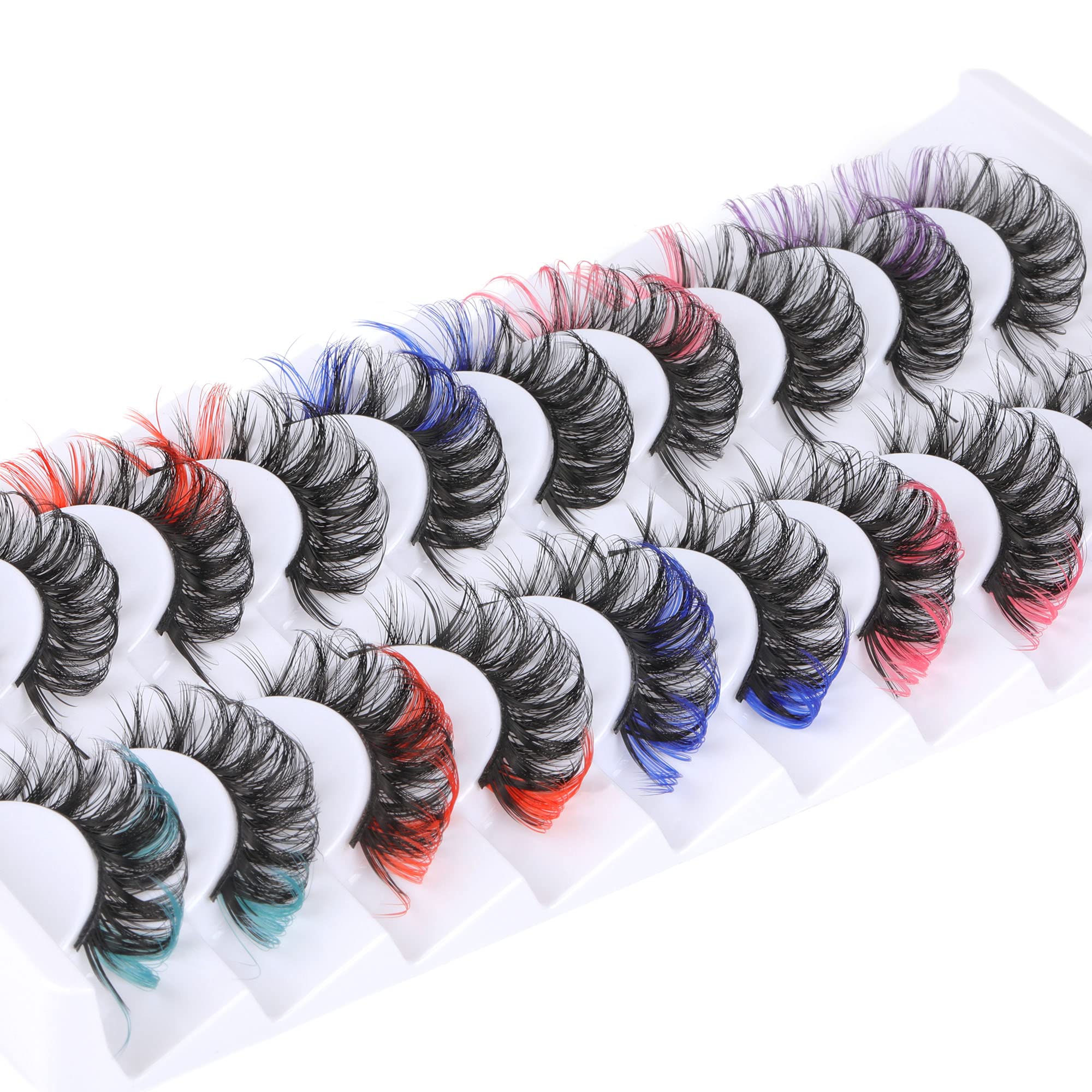 ALPHONSE Colored Lashes, Russian Strip False Lashes with Color, D Curl Fluffy Volume Curly Faux Mink Lash Pack 10 Pairs
