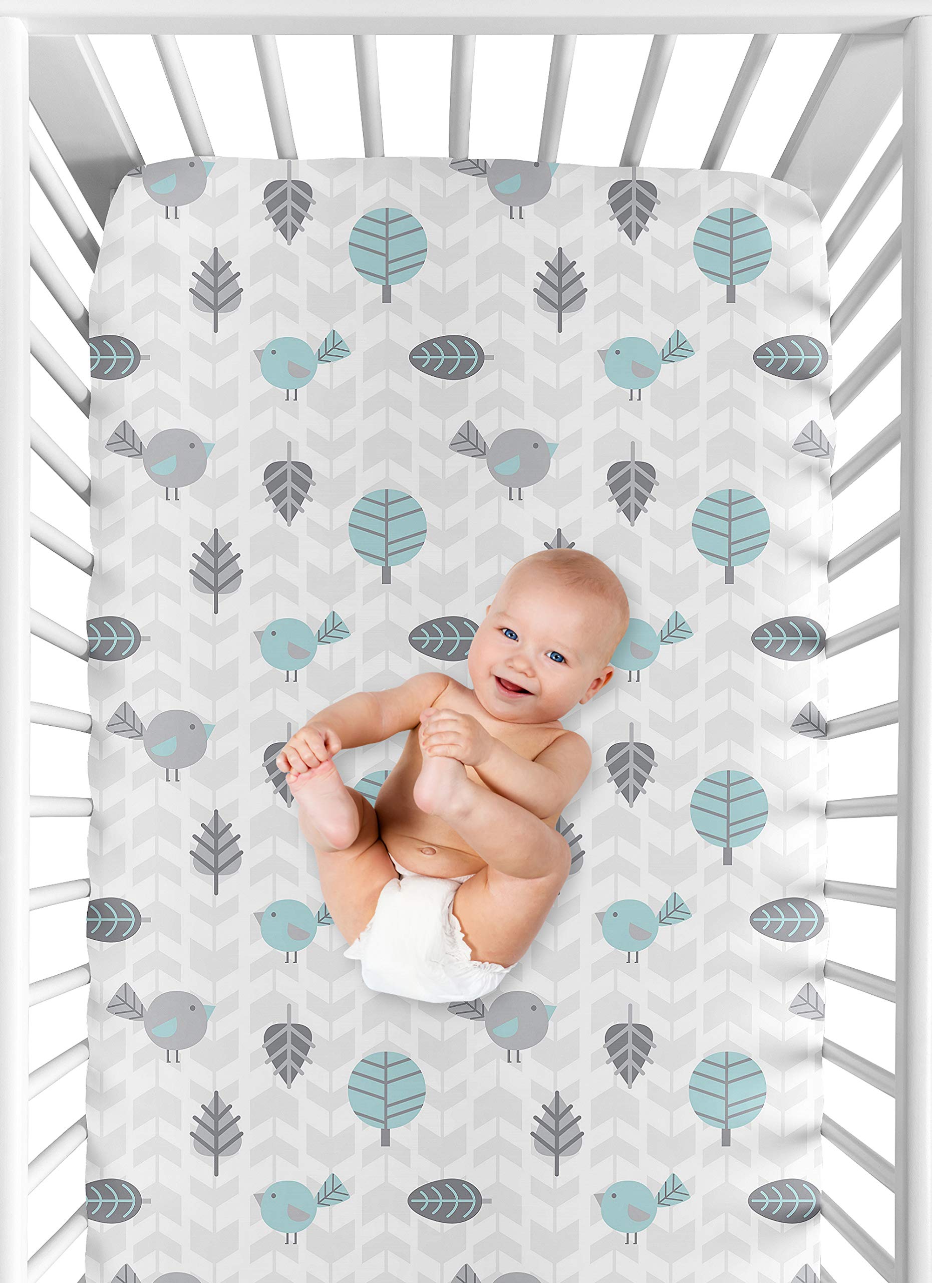 Fitted Crib Sheet for Turquoise Blue and Gray Earth and Sky Baby/Toddler Bedding - Nature Print