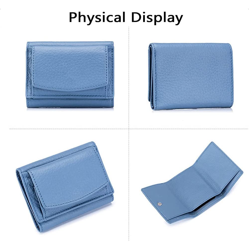 ARSHUN 2023 New Genuine Leather RFID Blocking Card Holder Organizer Pocket Mini Wallet, Foldable Slim Compact Wallet. (Blue)