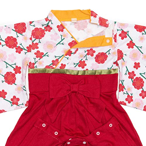 KYOETSU Baby Girls Kimono Rompers Hakama Coverall (3M(Japanese Size 60), Plum Off-White)