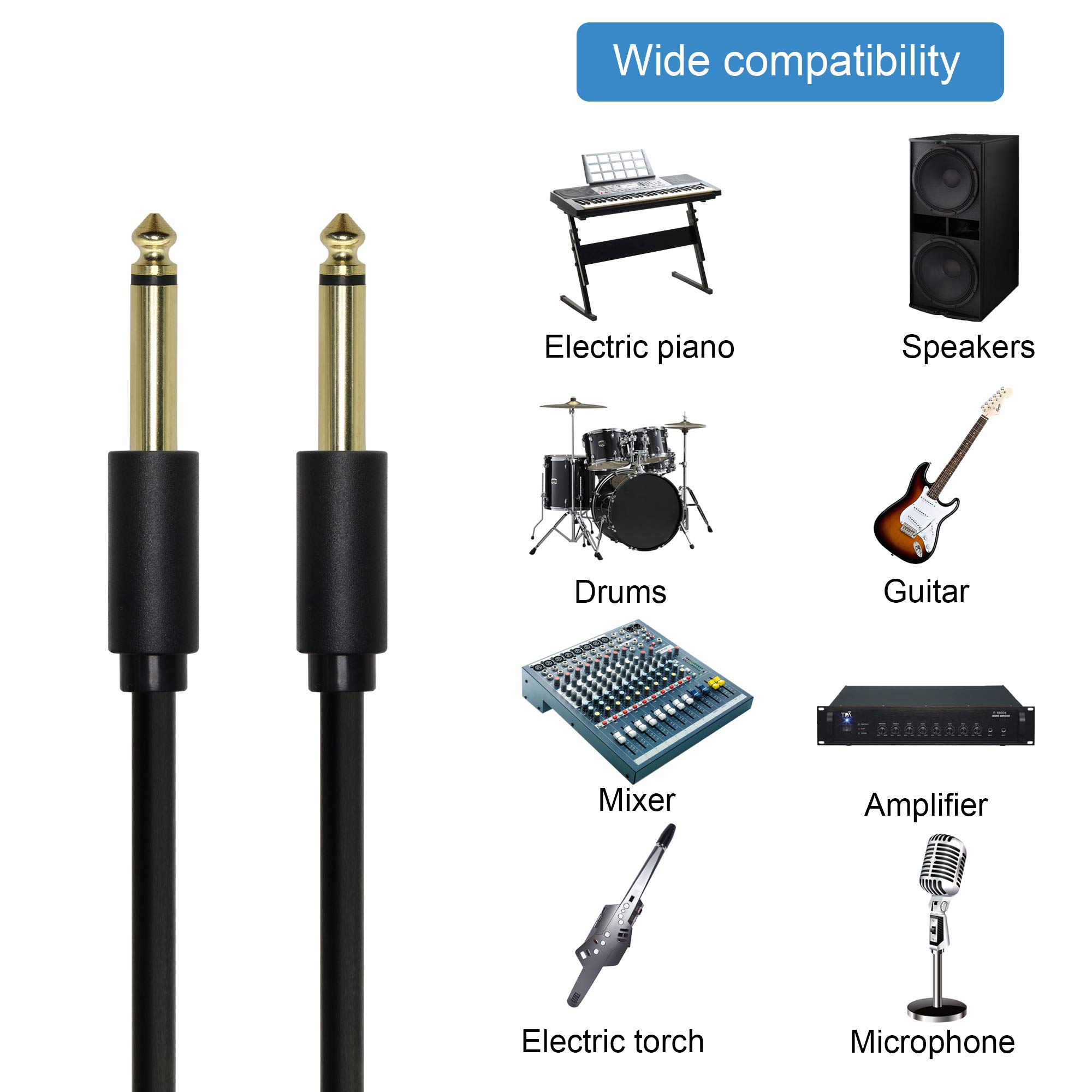 GINTOOYUN 6.35mm Mono Guitar Instrument Cable,Straight 1/4 TS Male to Straght 1/4 TS Male Unbalanced Patch Cords,for Electric Bass Guitar,Amplifier Speaker,Line-Level Audio etc (Black-3m/10ft)