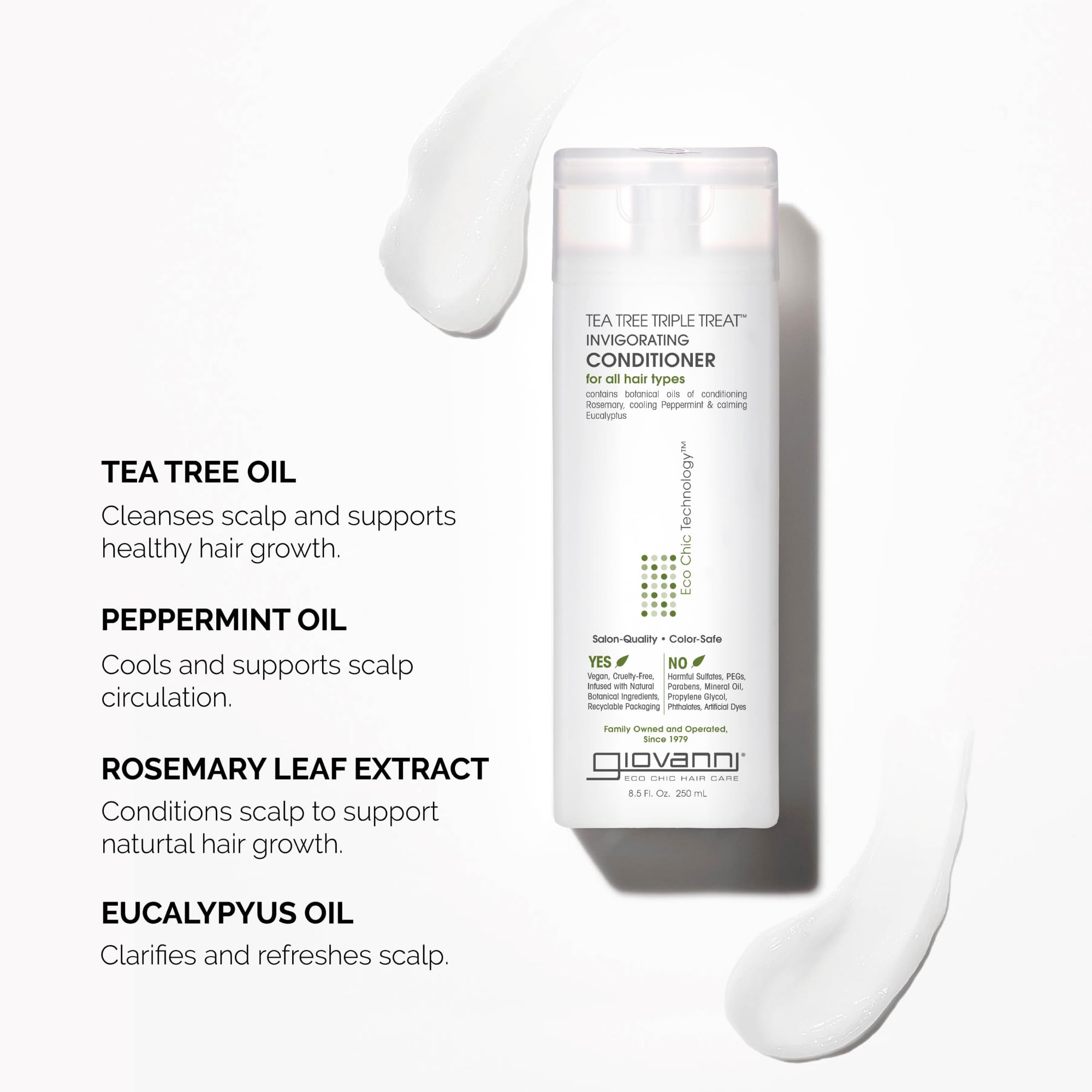GIOVANNI Tea Tree Triple Treat Invigorating Conditioner - Cooling Peppermint, Eucalyptus, Rosemary, Helps Dry Flaking Scalp, Paraben Free, Helps to Moisturize, Smooth & Detangle- 8.5 oz (1 Pack)
