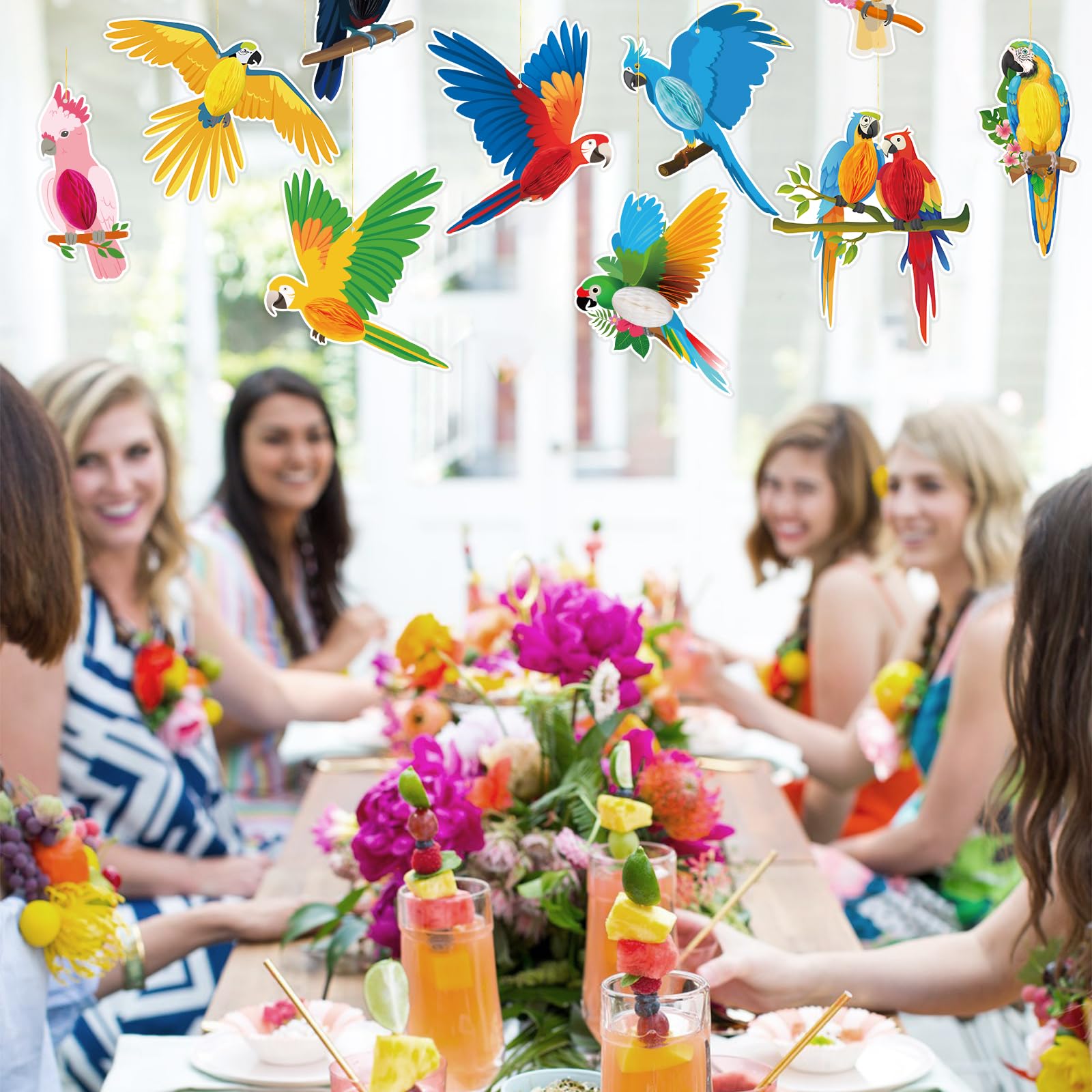 GuassLee Jungle Tropical Party Decorations Birds Honeycombs - Tropical Parrots Paper Cutouts Honeycombs Hanging Decorations for Hawaiian Luau Tiki Party Decor Supplies 10pcs