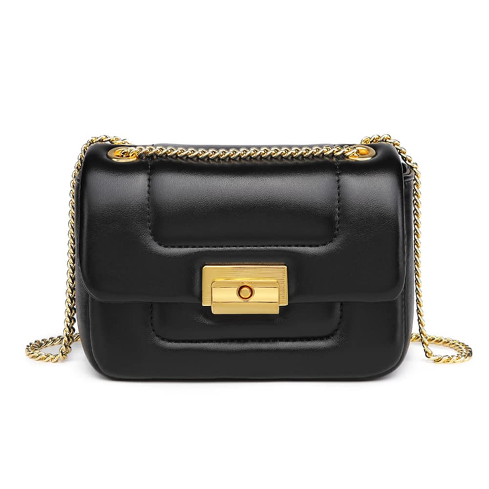AMHDV Designer Mini Crossbody Purse Chain Quilted Shoulder Bag Women Soft Leather Clutch Handbag (Black)