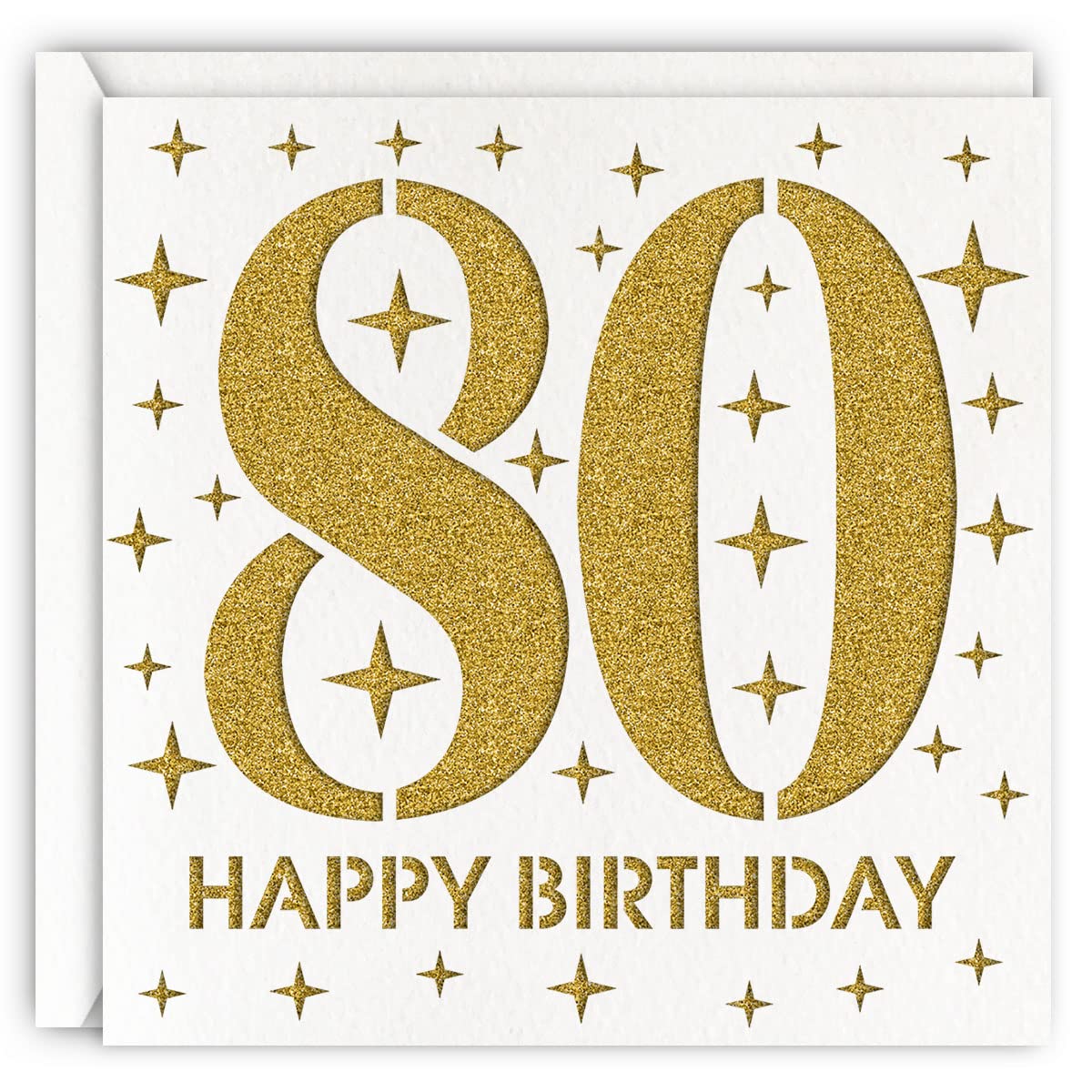 MAGJUCHE Gold 80th Birthday Card, Laser Cut Glitter Woman Man Age 80 Gift For Mother, Grandmother, Father