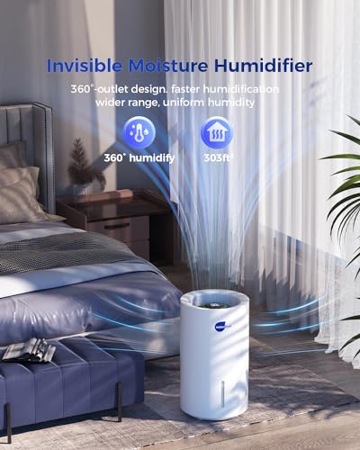 WaterFirst® Humidifiers for Bedroom with Healthy Humidity, Top Fill Evaporative Humidifier, Filter & Ag+ Technology Keep Cleaner Moisture, No White Dust, No Mist without Wetting Surface