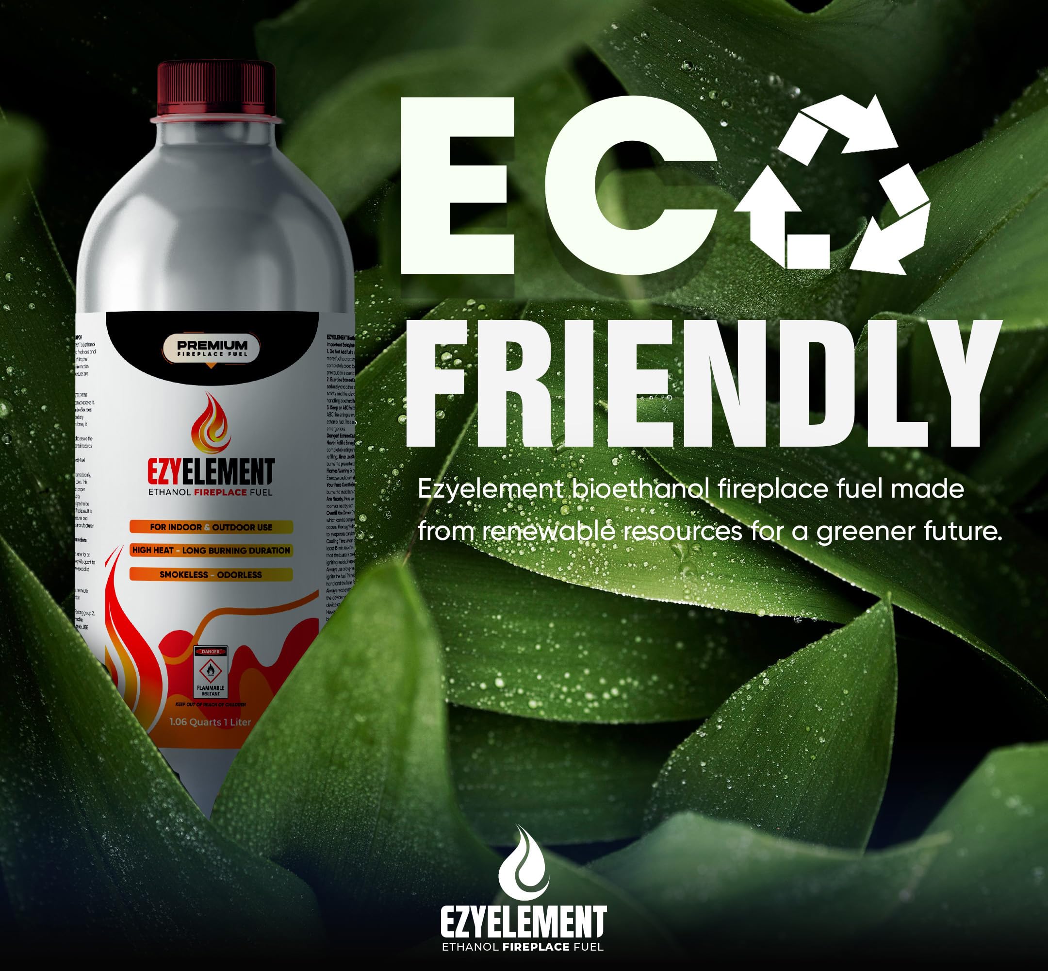 Bioethanol Fireplace Fuel 1 Liter - Clean Burning, Odorless, and Smokeless Bioethanol Fuel for Tabletop Fireplaces, Bio Ethanol Fuel for Table Top Fire Pit, Renewable Ethanol Fire Pit Fuel Burners