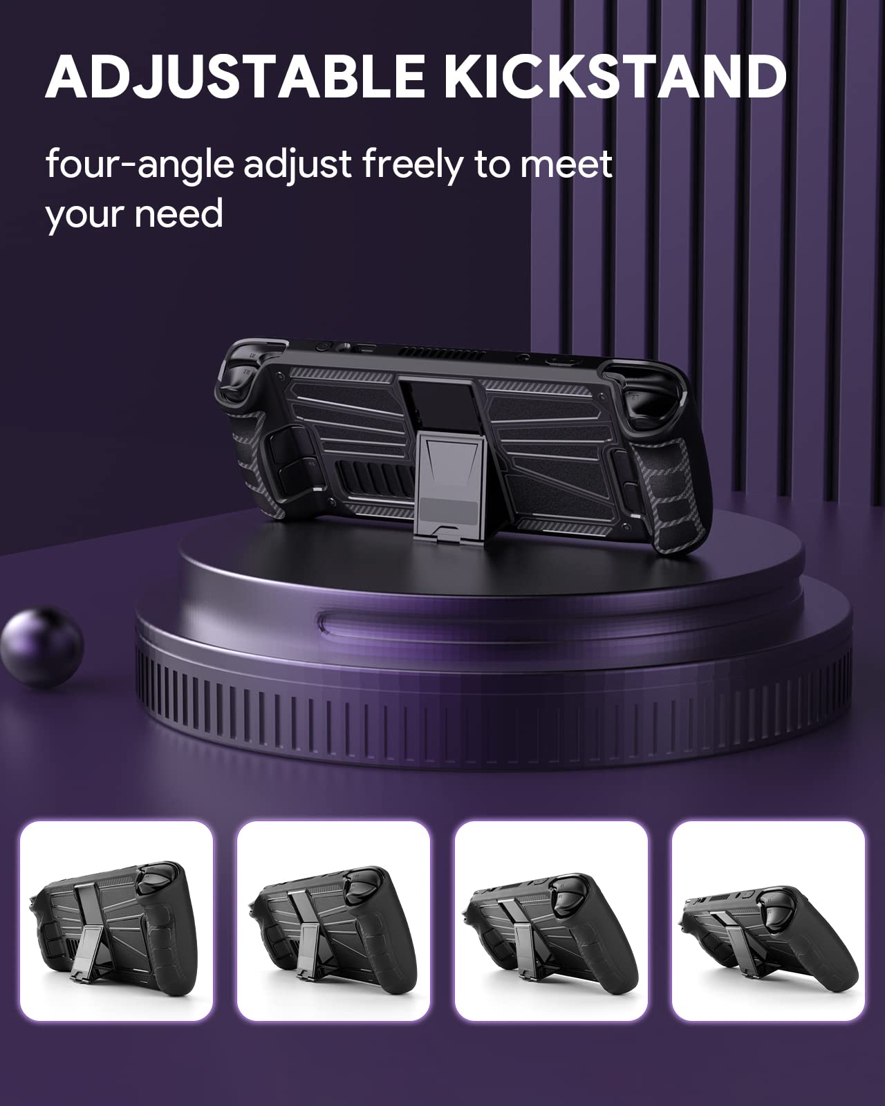 Anywest Protective Case for Steam Deck, TPU and PC Protective Cover Case with Adjustable Kickstand, Four-Angle Stand Base Protector, Non-Slip, Anti-Collision Design for Steam Deck