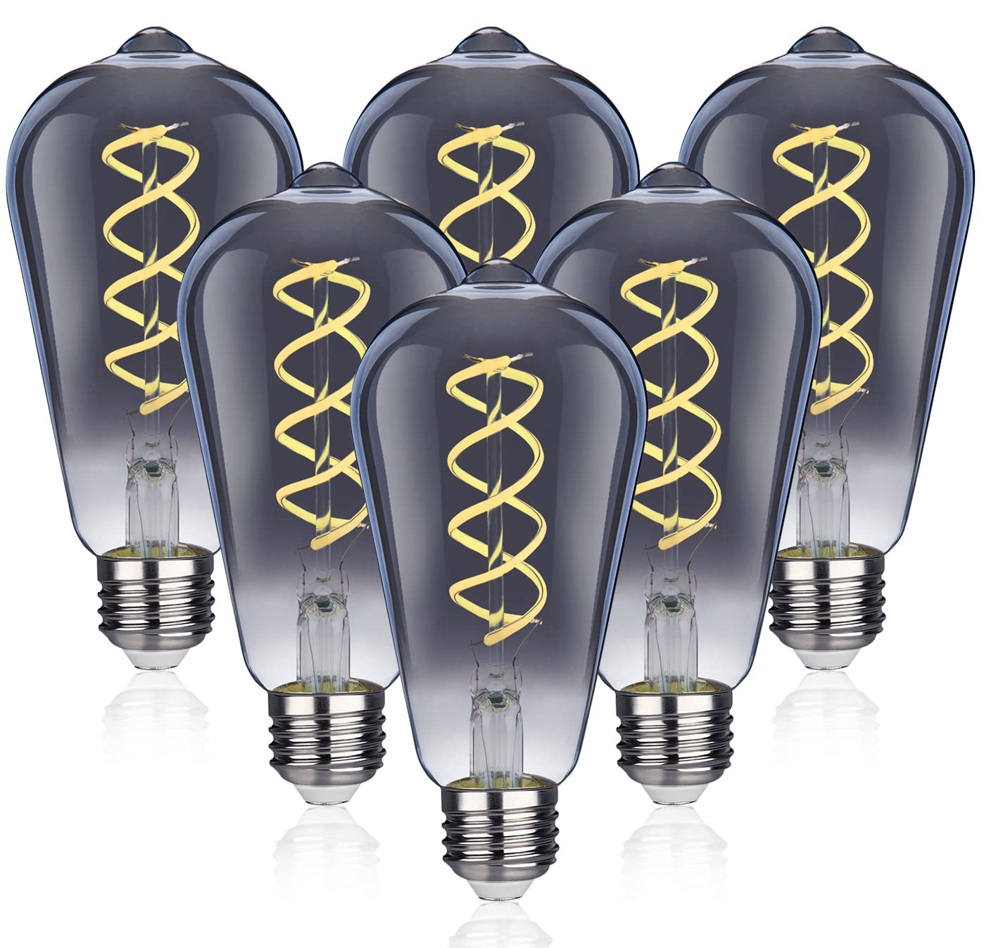Austin Coast ST19/ST58 Vintage LED Edison Bulb,4.5W Daylight 5000K,Dimmable Flexible Spiral LED Filament Light Bulb with Smoky Grey Glass,4.5W Equivalent to 45W, E26 Base(4.5W-5000K-6 Pack)