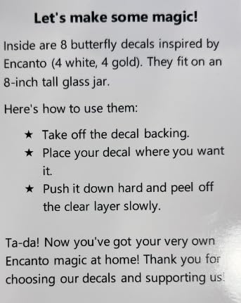 State & Water Encanto Inspired Butterfly Decals for Prayer Candles, 8 Pack (4 White, 4 Gold), fits 8 inch Tall Glass jar (not Included)