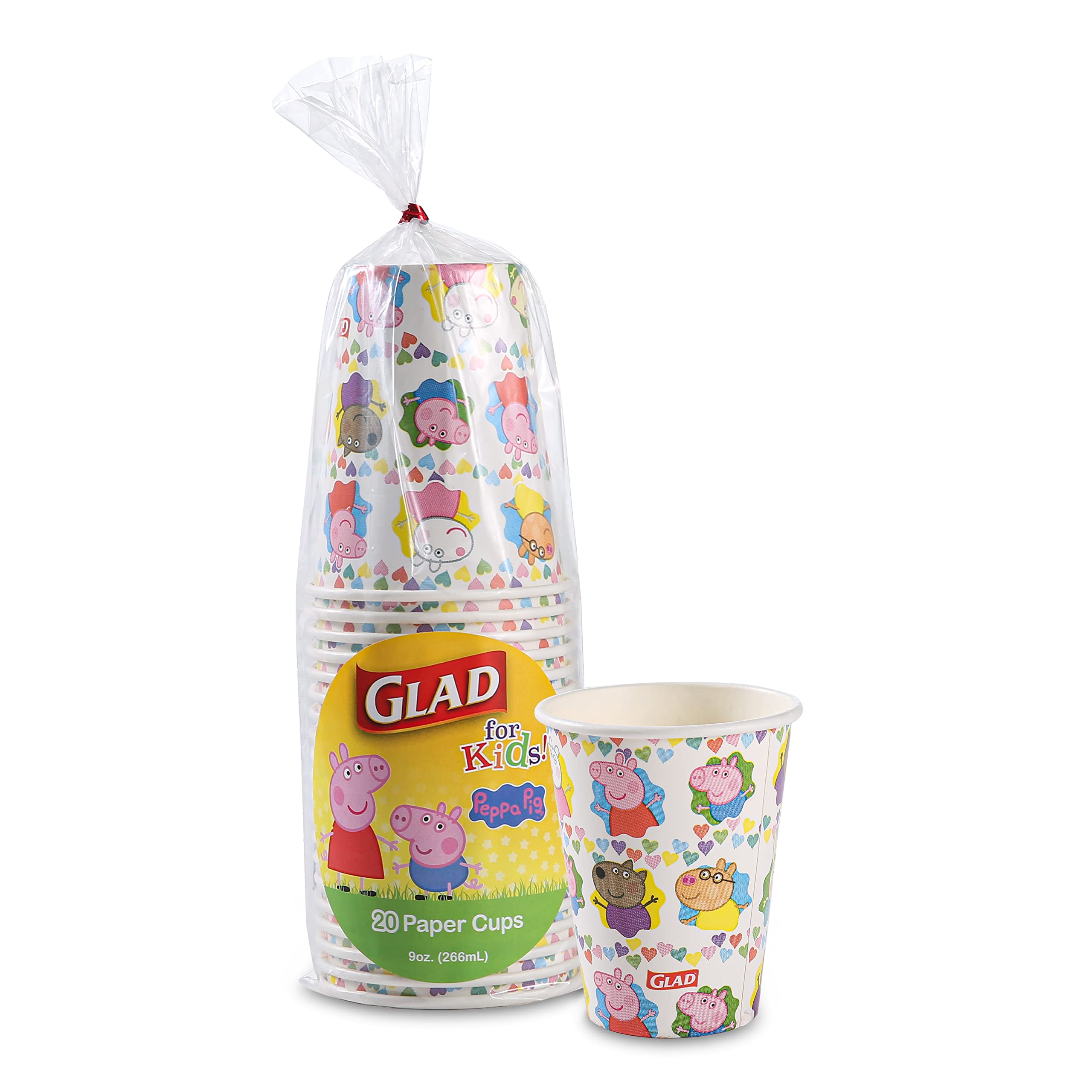 Glad for Kids 9 oz Peppa Pig Friends Paper Cups, 20 Ct | Disposable Paper Cups with Peppa Pig Characters | Peppa Pig Paper Cups for Kids for Everyday Use