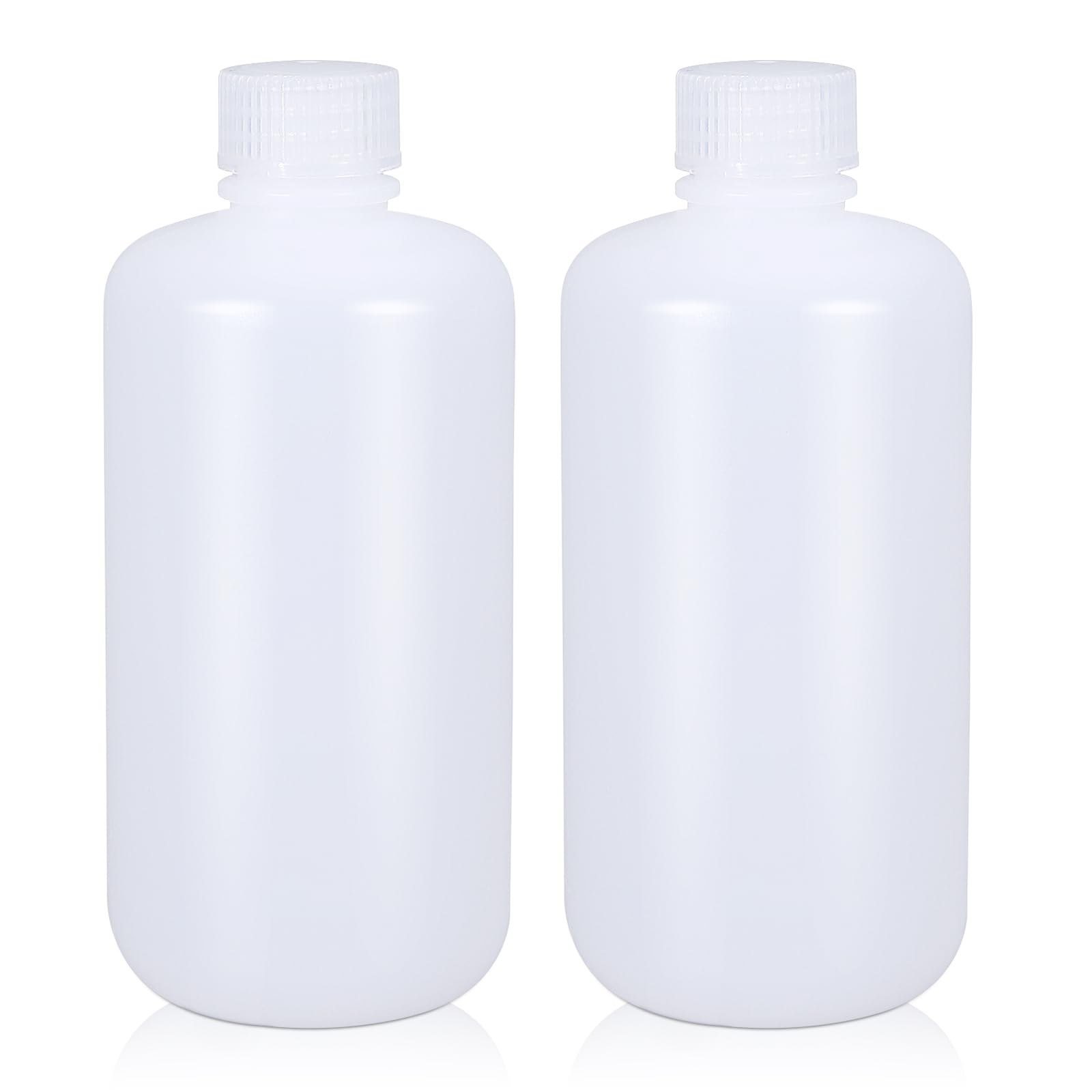 ASEVAT 500ml/16.9 oz Narrow Mouth Round Chemical Container, Plastic Leak Proof HDPE bottle, Lab Reagent Bottles, Water Sample Bottles (2 Pcs)