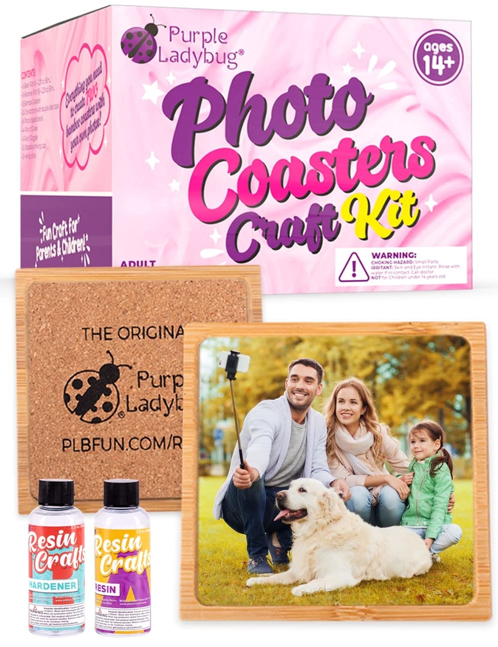 PURPLE LADYBUG Make Your Own Photo Coasters Craft Kit - Unique Personalized Gifts for Dad, Grandpa or Gifts for Teenage Girls - Crafts for Teens & Adults, Fun Things for Teen Girls