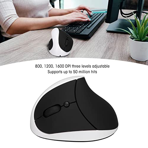 ASHATA Left Vertical Ergonomic Mouse,Left Handed Vertical Mouse 800 1200 1600 DPI Adjustable 2.4G Wireless Rechargeable Mouse with USB Adapter,for Laptop PC Tablet(Black White)