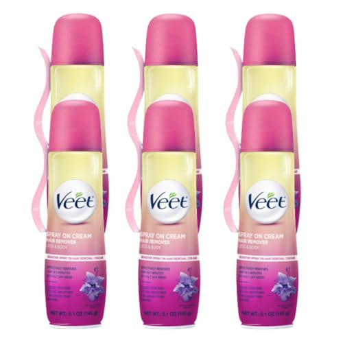 Veet Spray On Hair Removal Cream, 5.1 oz., for Legs & Body (Pack of 6)