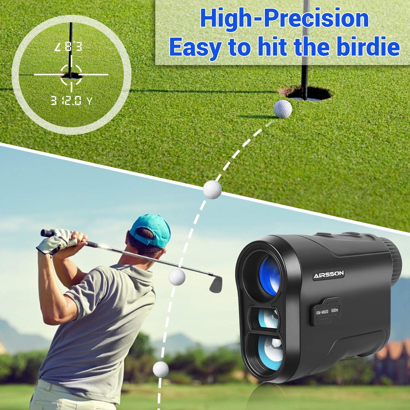 AIRSSON Golf Rangefinder Laser Rechargeable: 650 Yards Range Finder with Slope, 6X Magnification Range Pinseeker Distance Rangefinder for Hunting & Golfing