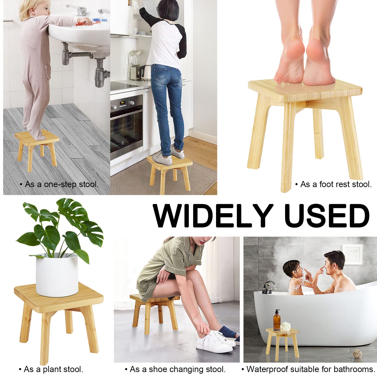 Kids Step Stool - Toddler Stool - Bamboo Wooden Stepping Foot Stools Adult Bedside Step Stool for Bed 350 Lbs Capacity Portable Small Stools to Sit on (Small Square)