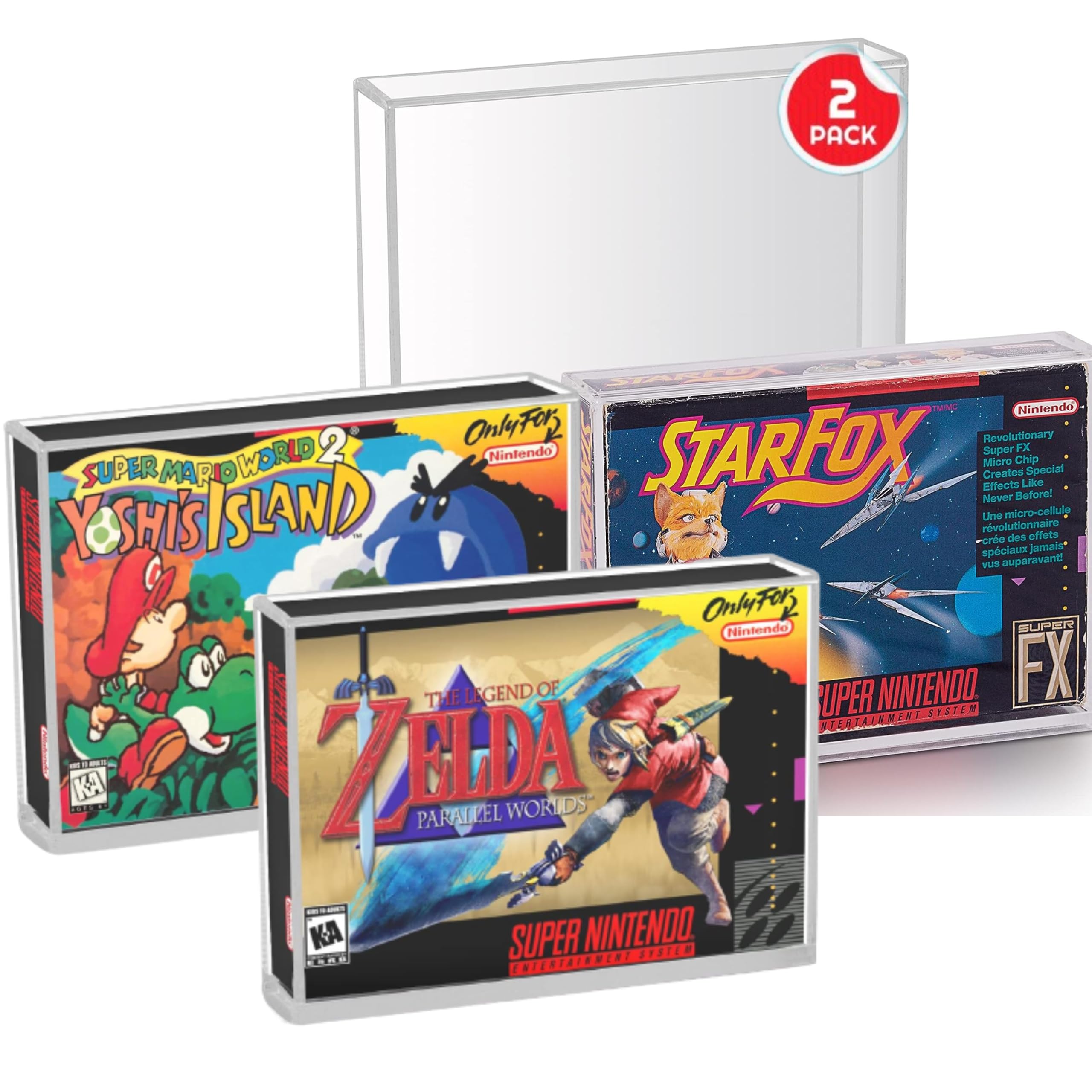 EVORETRO Clear Acrylic Protector Case Compatible with SNES & N64 Games Storage Box, 4MM Thick, Scratch, Dust, UV Resistant (Pack of 2)