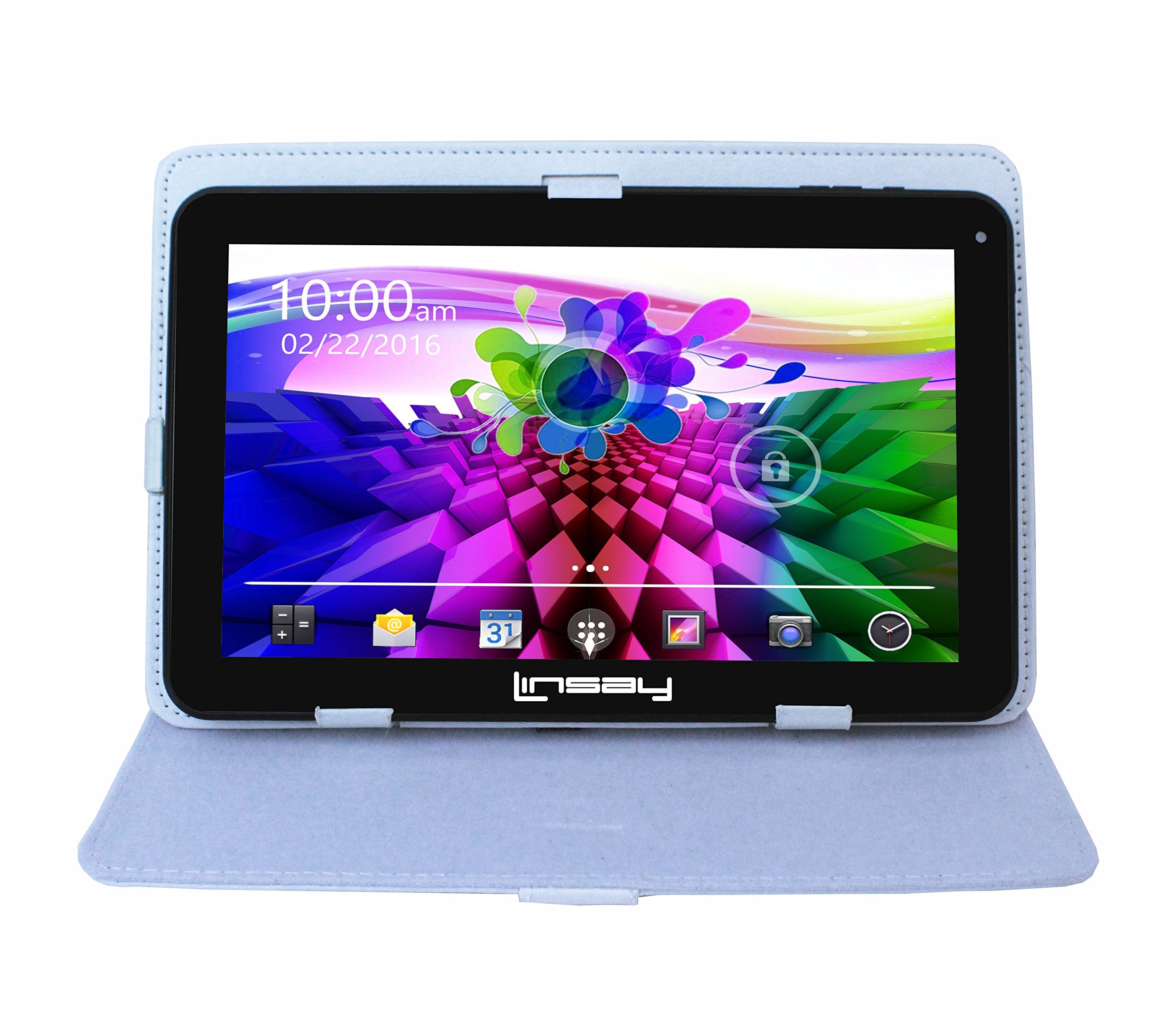 LINSAY 10.1" High End Octa Core 4GB RAM 128GB Storage Android 13 Google Certified Tablet with White Case