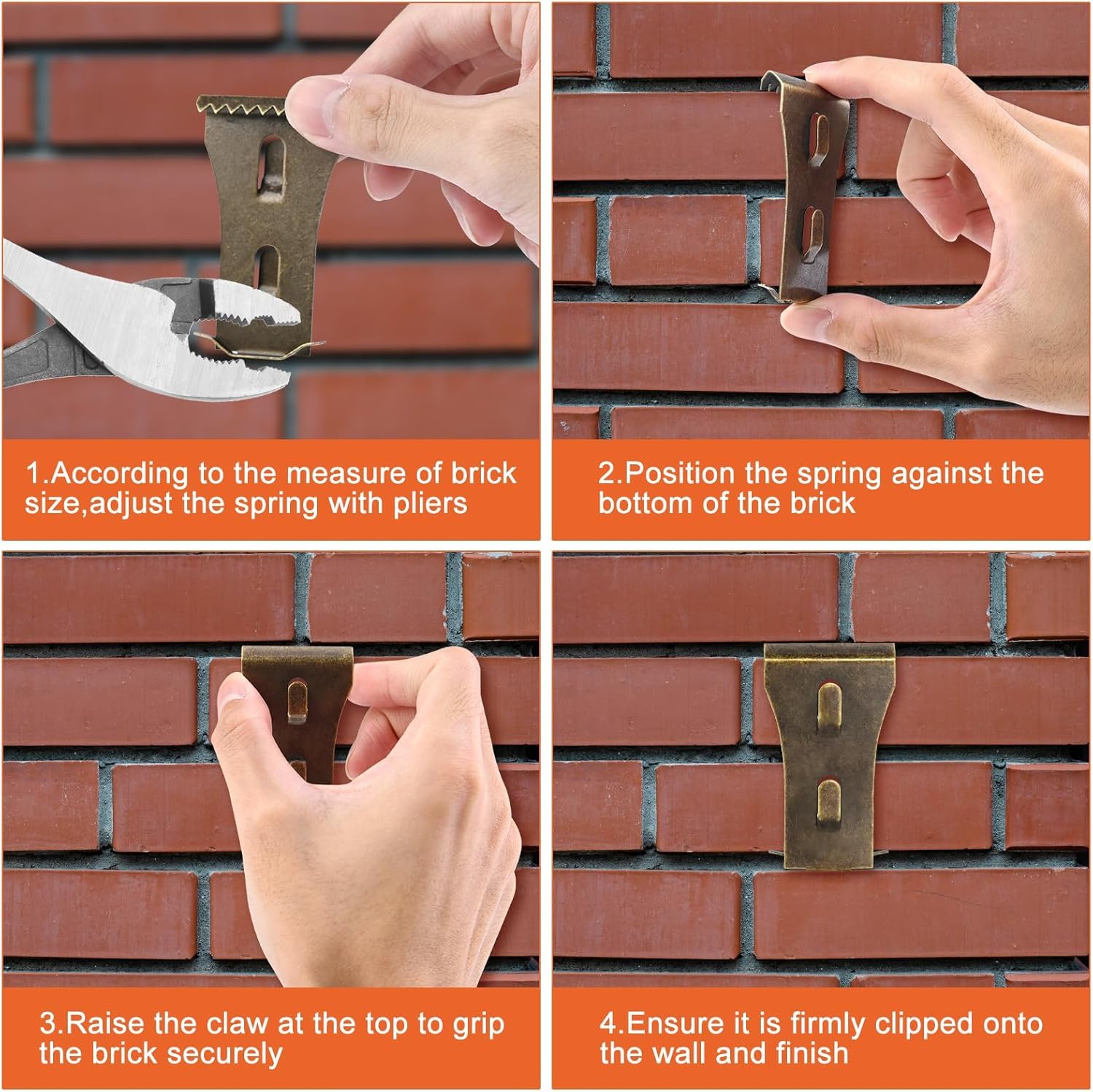 AYNEFY Brick Hook Clips,8Pcs Heavy Duty Outdoor Brick Hangers Outside Home Decor Hanging Wall Clips Fits Standard Size Bricks 2 1/4 Inch to 2 3/8 Inch High Bricks