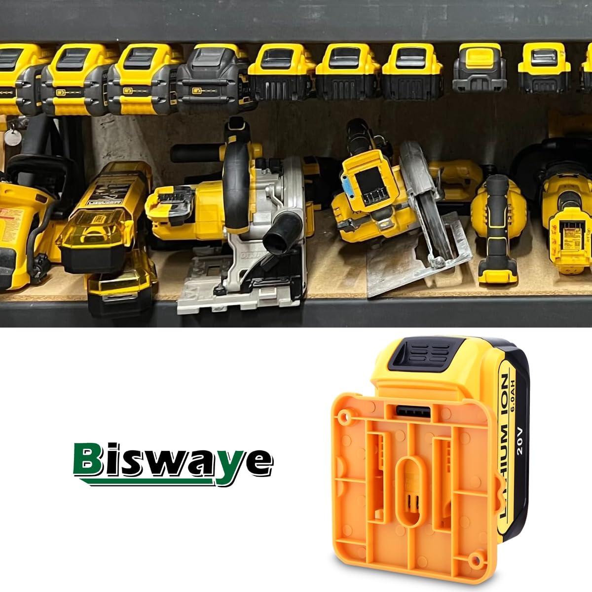 Biswaye 5-Pack Battery Dock Holder Compatible with DeWalt 20V Max Battery Holder, Wall Mount Batteries Storage for Work Van, Shelf, Toolbox