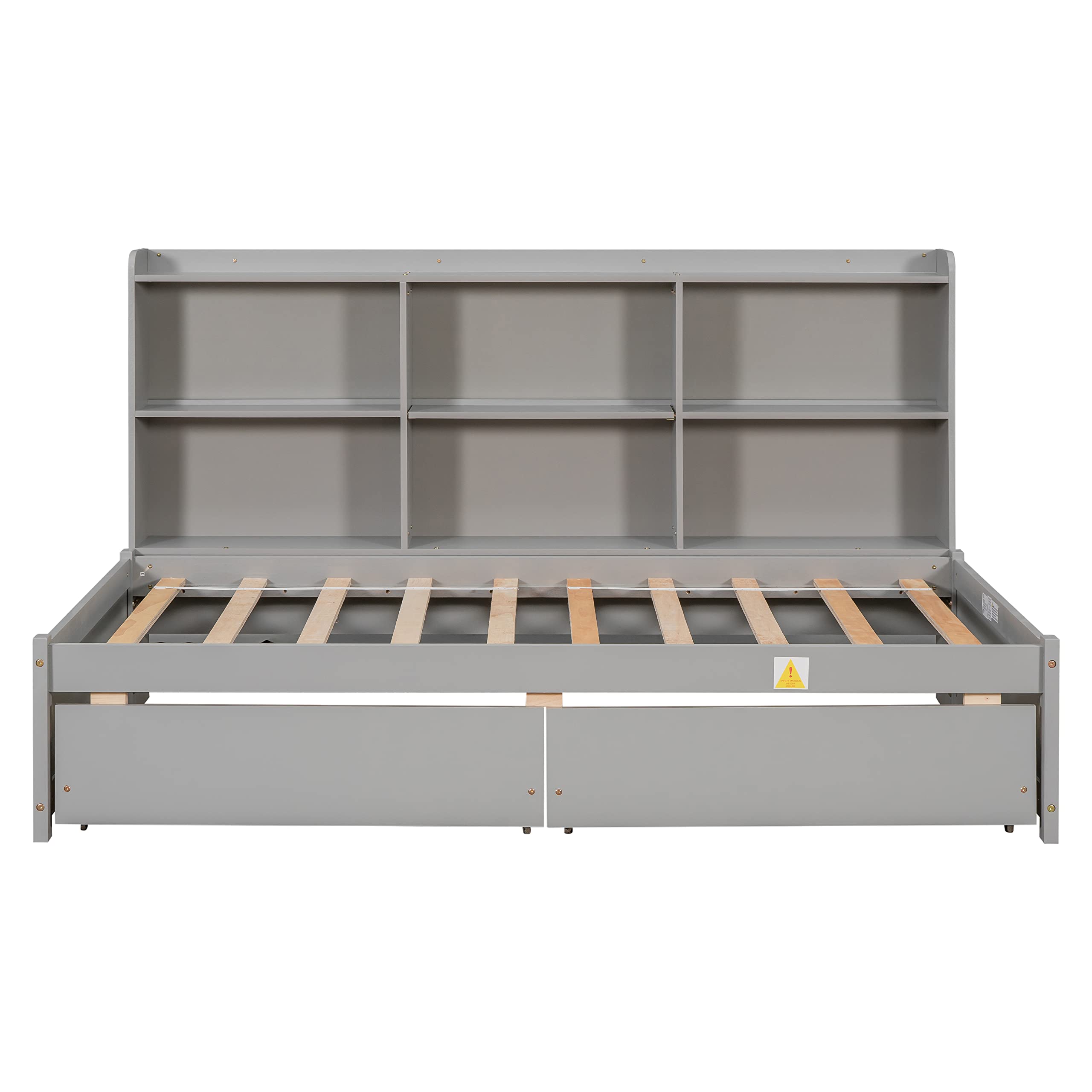 Twin Size Captain Bed with 2 Storage Drawers Wood Day Beds with Side Bookcase, Twin Bed Frame for Kids, Boys, Girls & Teens, No Box Spring Needed, Grey