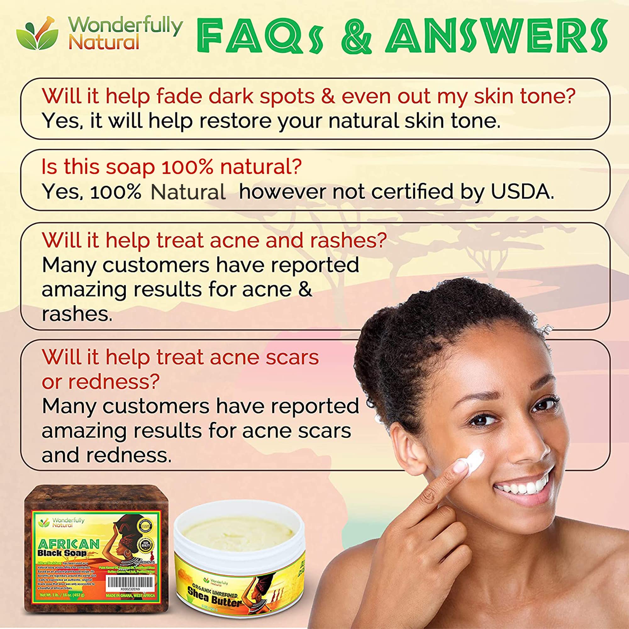 Organic African Black Soap - For Acne & Dark Spots | Natural Vegan and Cruelty Free – Satisfaction Guarantee 1lb bar | 90 day Supply