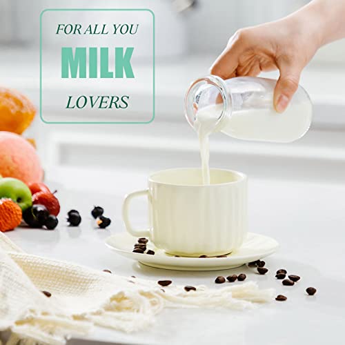 Zubebe 12 Pack 6.76 oz Small Glass Milk Bottle Clear Mini Glass Bottles with Lids Glass Juice Bottle Reusable Small Milk Jar Vintage Breakfast Shake Container for Drinking Water Juice Honey