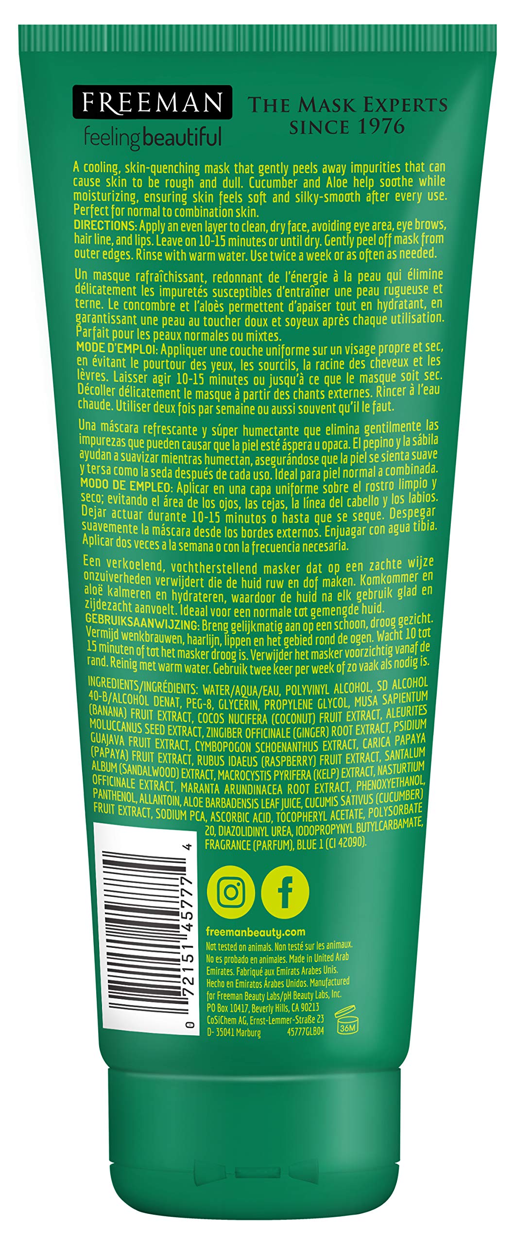 Freeman Cucumber Facial Peel-Off Mask - 6 oz (Pack of 3)