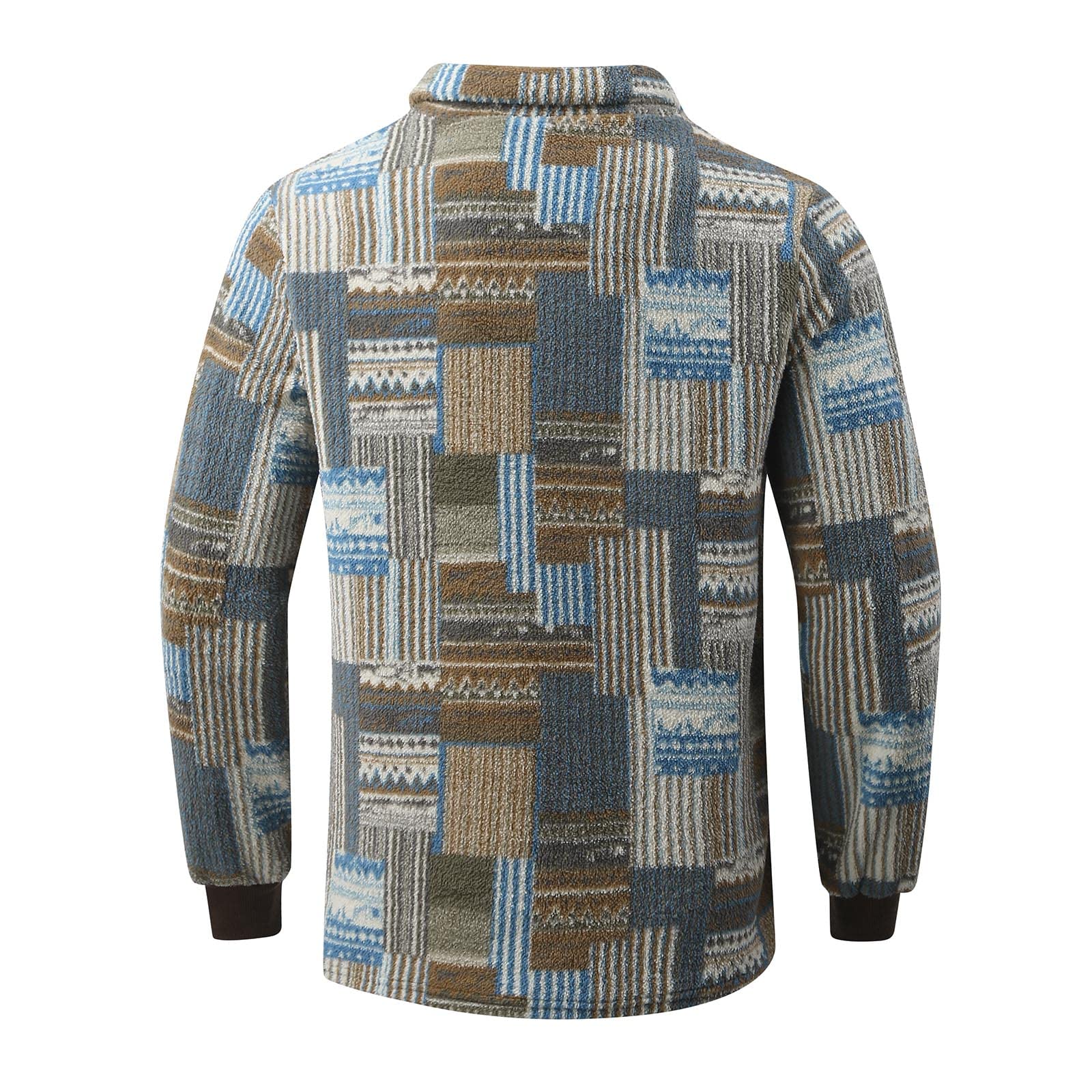 Askelly Men's Tribal Aztec Printed 1/4 Zip Fuzzy Sherpa Pullover Sweatshirts Hoodies B-c-khaki X-Large