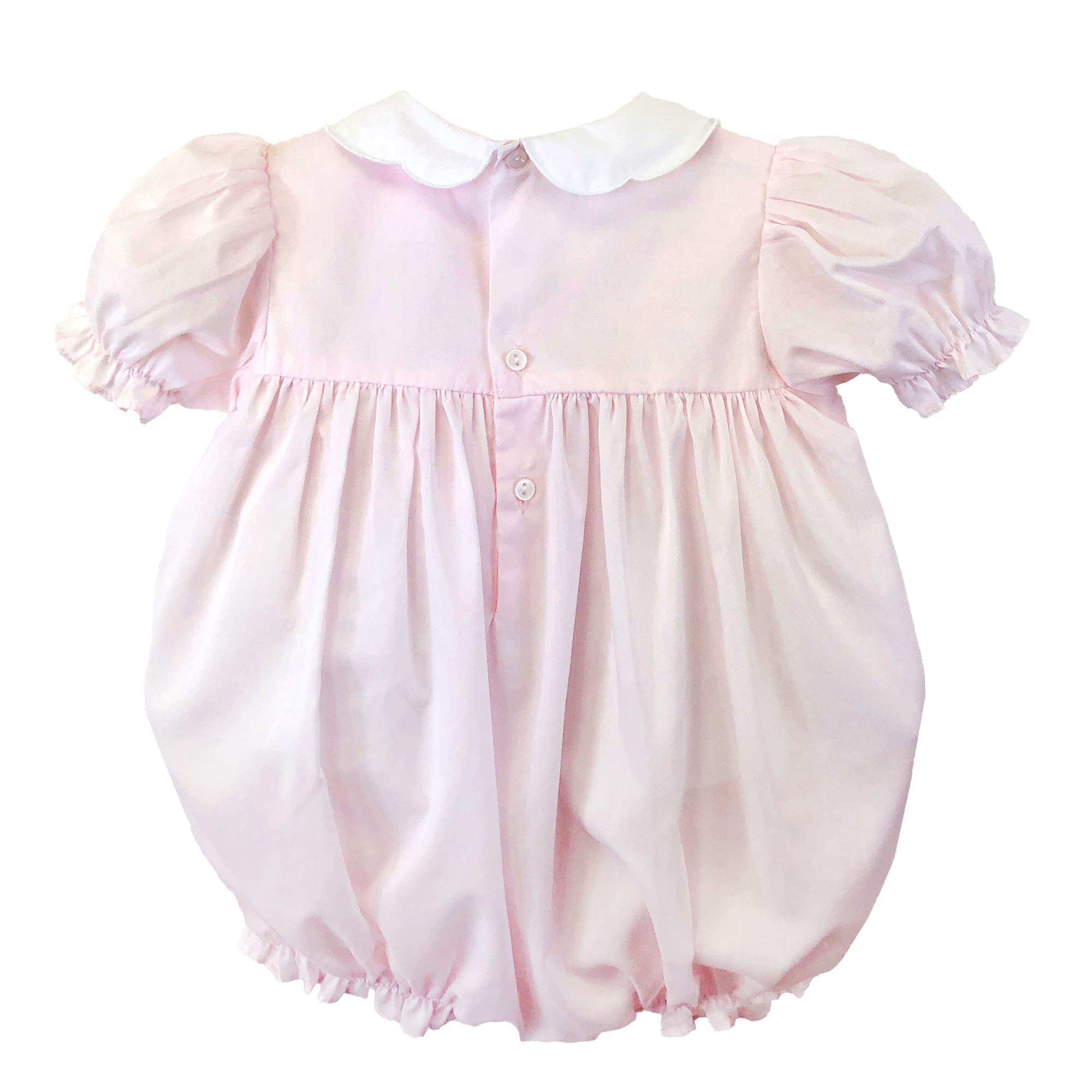 Petit Ami Baby Girls’ Hand Embroidered Smocked Bubble Romper, 3 Months, Pink