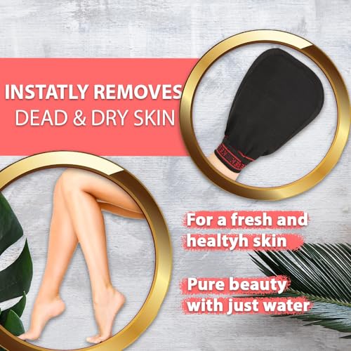 Kelebek Premium Natural Exfoliating Gloves, Turkish Hammam Kese, Original Exfoliating Mitt, Body Scrub for Men and Women (Black 2 Count (Rough))