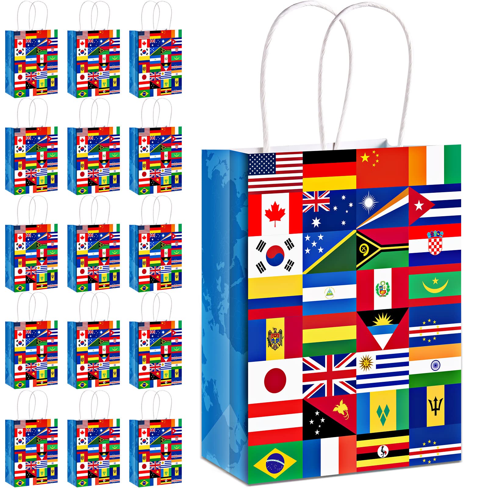 Pajean 16 Pack International Flag Bags World Flag Gift Bags Flags of the World Party Bags Country Flag Treat Bags for Opening Sports Events Celebration Goodie Candy Party Favors Decoration Supplies