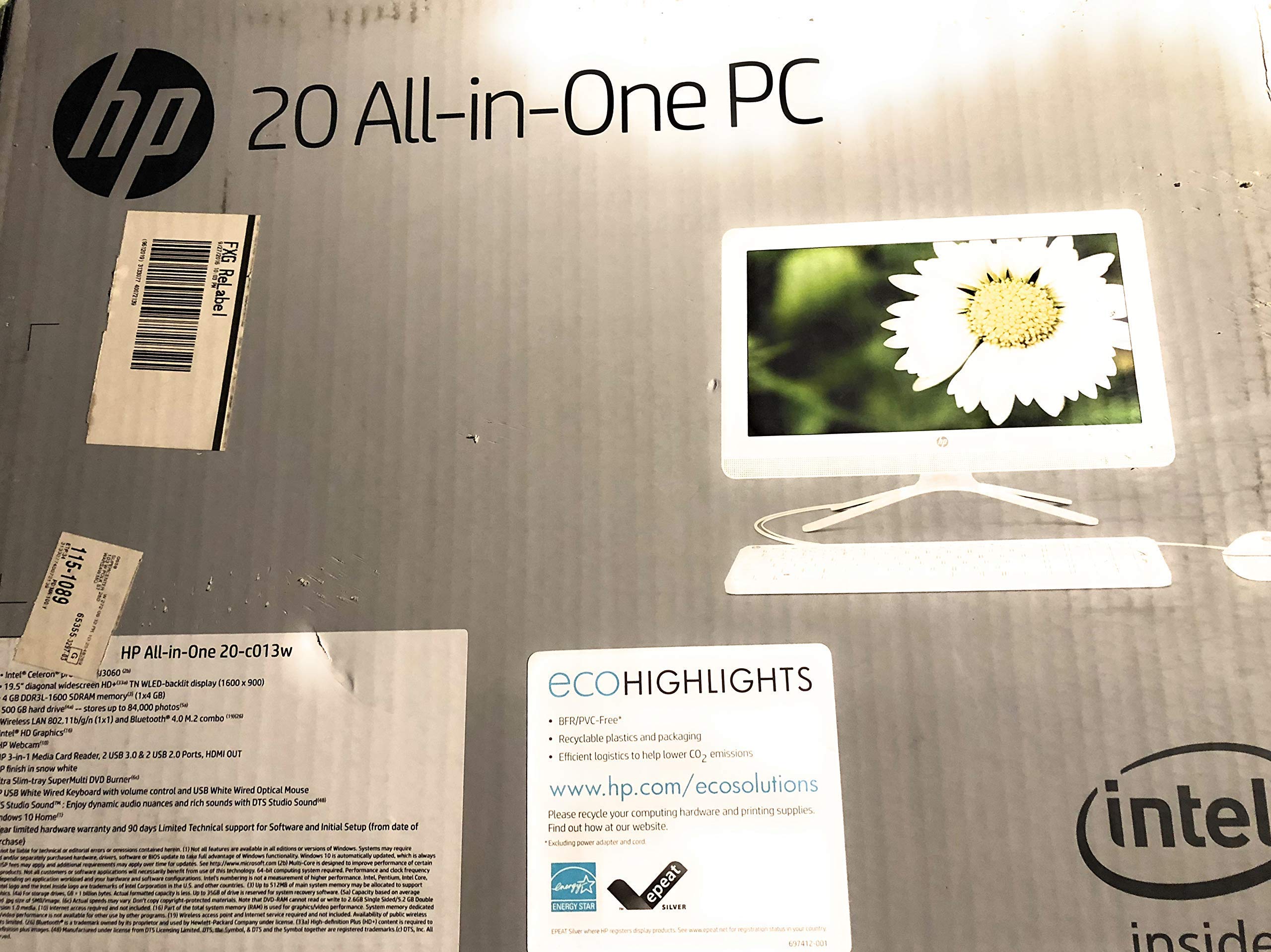 HP 20-c013w All-in-One PC with 19.5" HD+ J3060 Processor 4GB 500GB Hard Drive