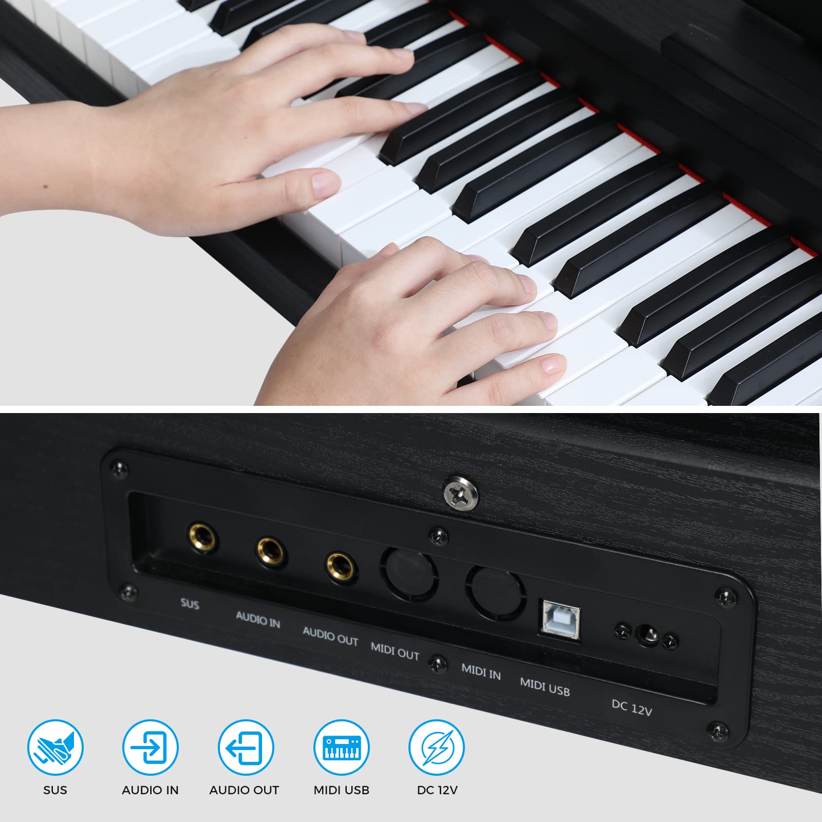 Asmuse 88 Key Digital Piano, Full Size Semi Weighted Electric Piano Keyboard With Furniture Stand/Triple Pedals/Power Supply
