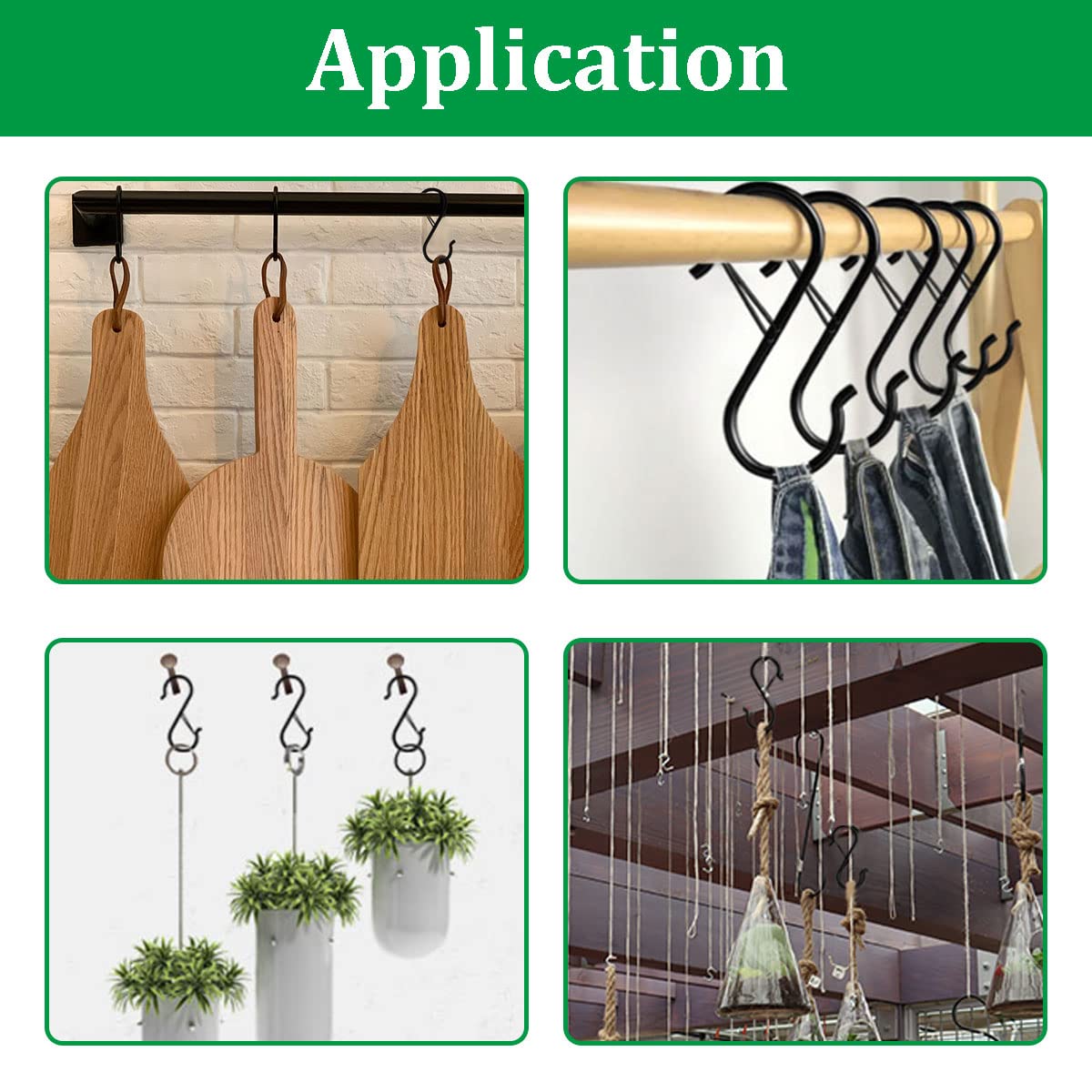 Seamaka 22 pcs 3.5 inch Black S Hooks,Heavy Duty S Shaped Hooks for Hanging Rust-Proof S Hooks with Safety Buckle Design for Hanging Plants Coffee Cups Pots and Pans Clothes Bags in Kitchen Bathroom