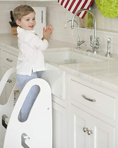 Little Partners 3-in-1 Growing Step Stool Toddler Tower Helper Step Stool, Wooden Toddler Standing Stool for Bathroom or Kitchen, Anti-Slip Feet, Built-in Safety Hand Rails Up to 200 lbs.(Soft White)