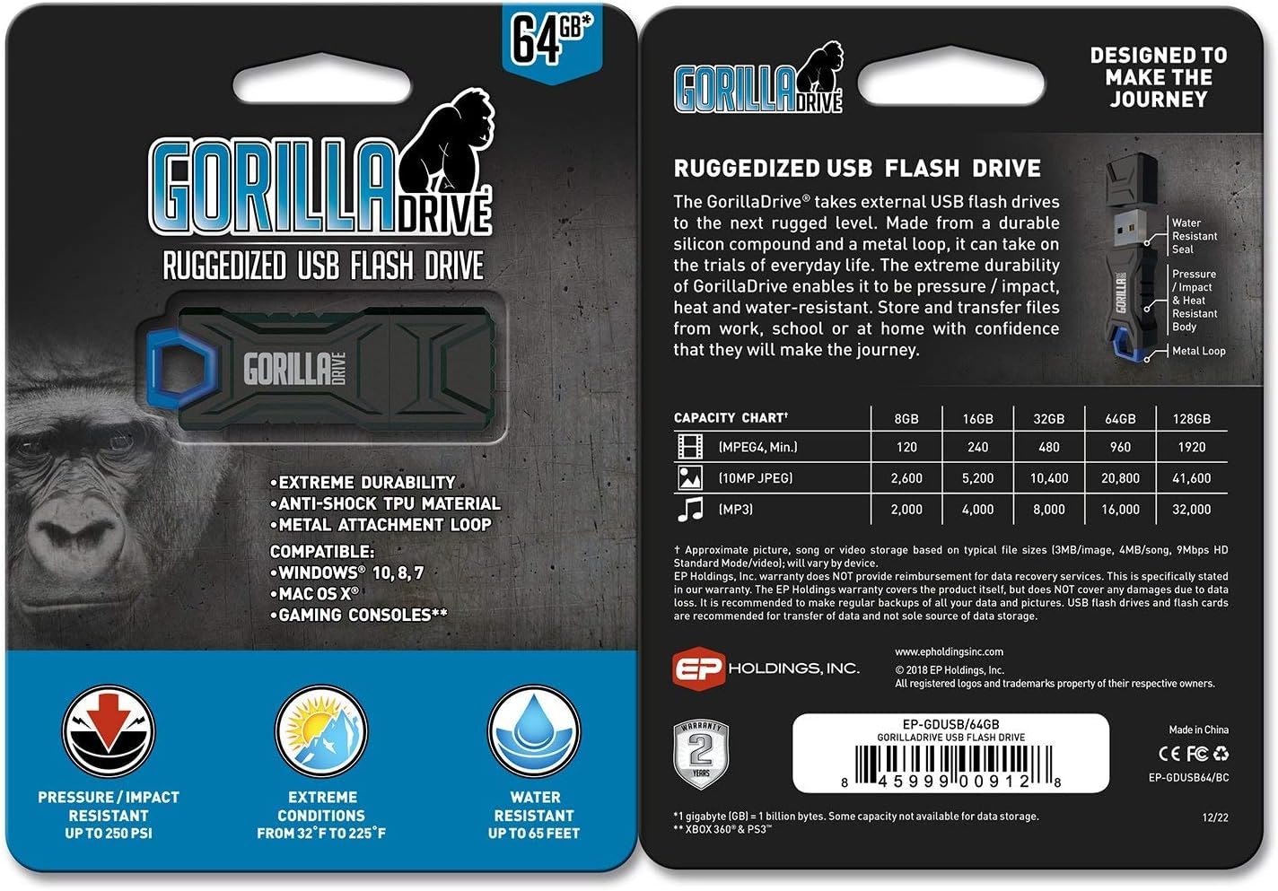 GorillaDrive Ruggedized 64GB USB Flash Drive (Single)