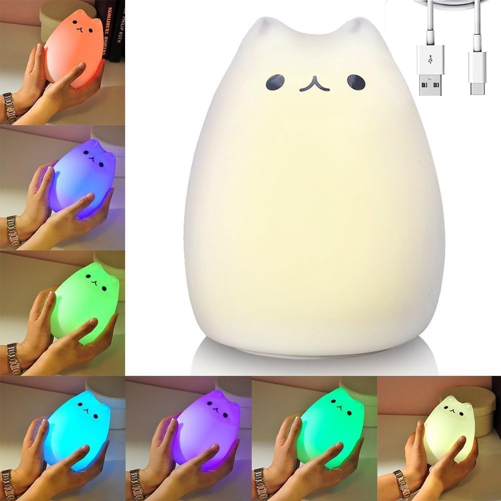 Litake Kitty Night Light, USB Rechargeable Silicone Cute Cat Night Light for Kids Baby Children, 7-Color Changing LED Cat Lamp Nursery Nightlights for Kids bedroom (Celebrity Cat)