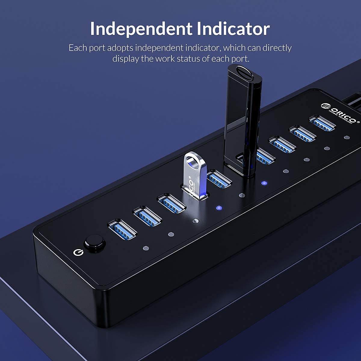 ORICO Powered USB Hub, 10 Ports 36W USB 3.0 Data Hub with 12V/3A Power Adapter for Computer, PC, Laptop, Mobile HDD, Flash Drive and More