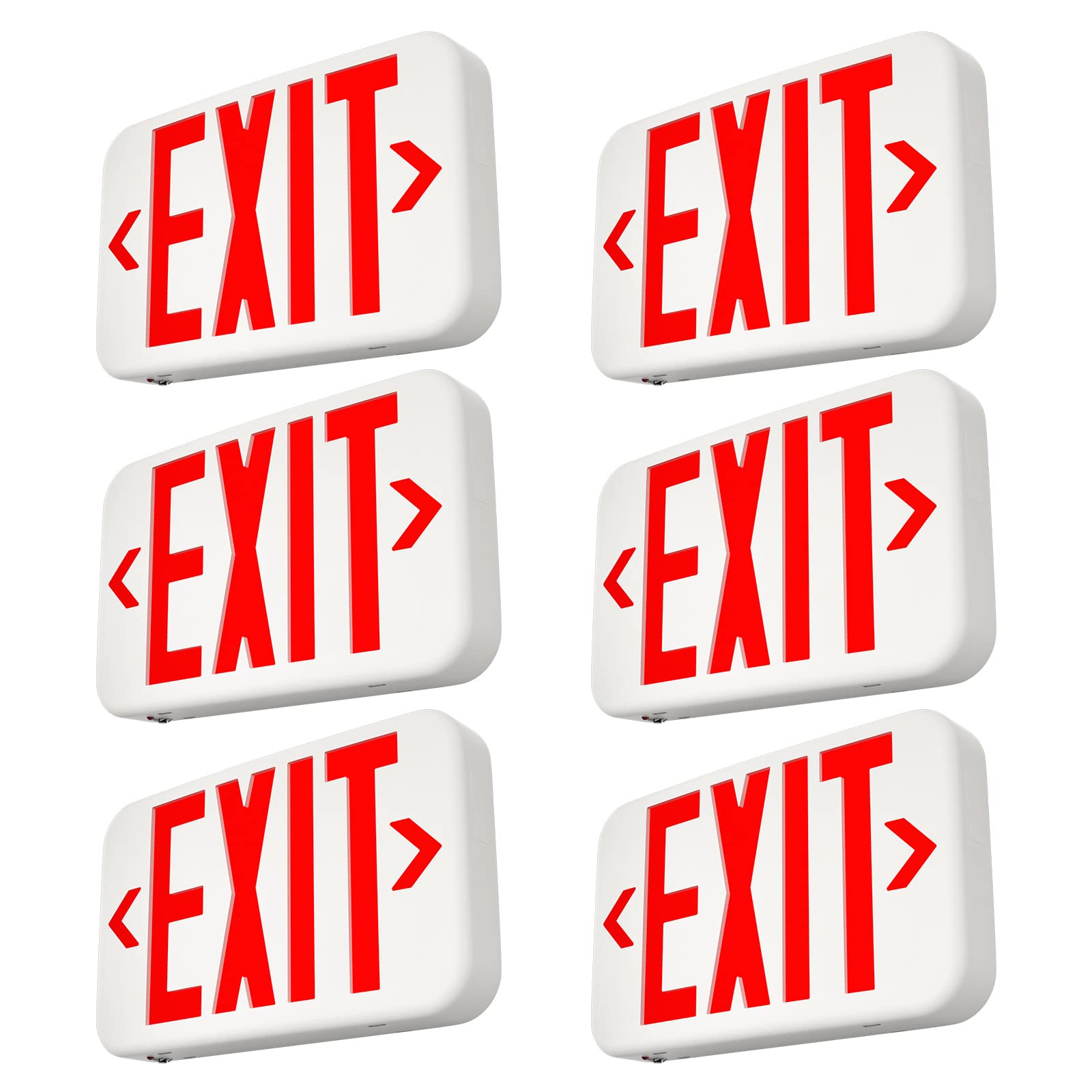 FREELICHT 6 Pack Red Double-Sided LED Exit Sign with Battery Backup,Exit Sign for Business,Easy to Install,UL Certified,AC 120/277V