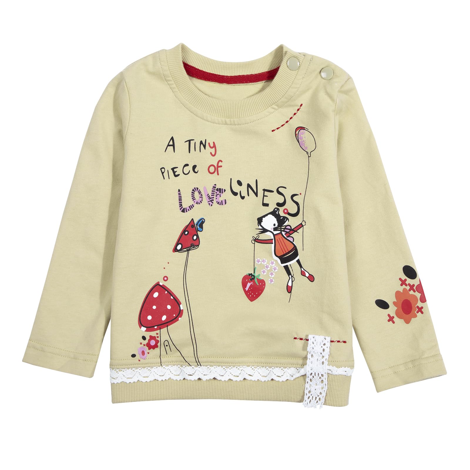 Little Girl's Long Sleeve Cartoon Pullover Shirt and Jeans Pants Outfit Set, Apricot, 4T