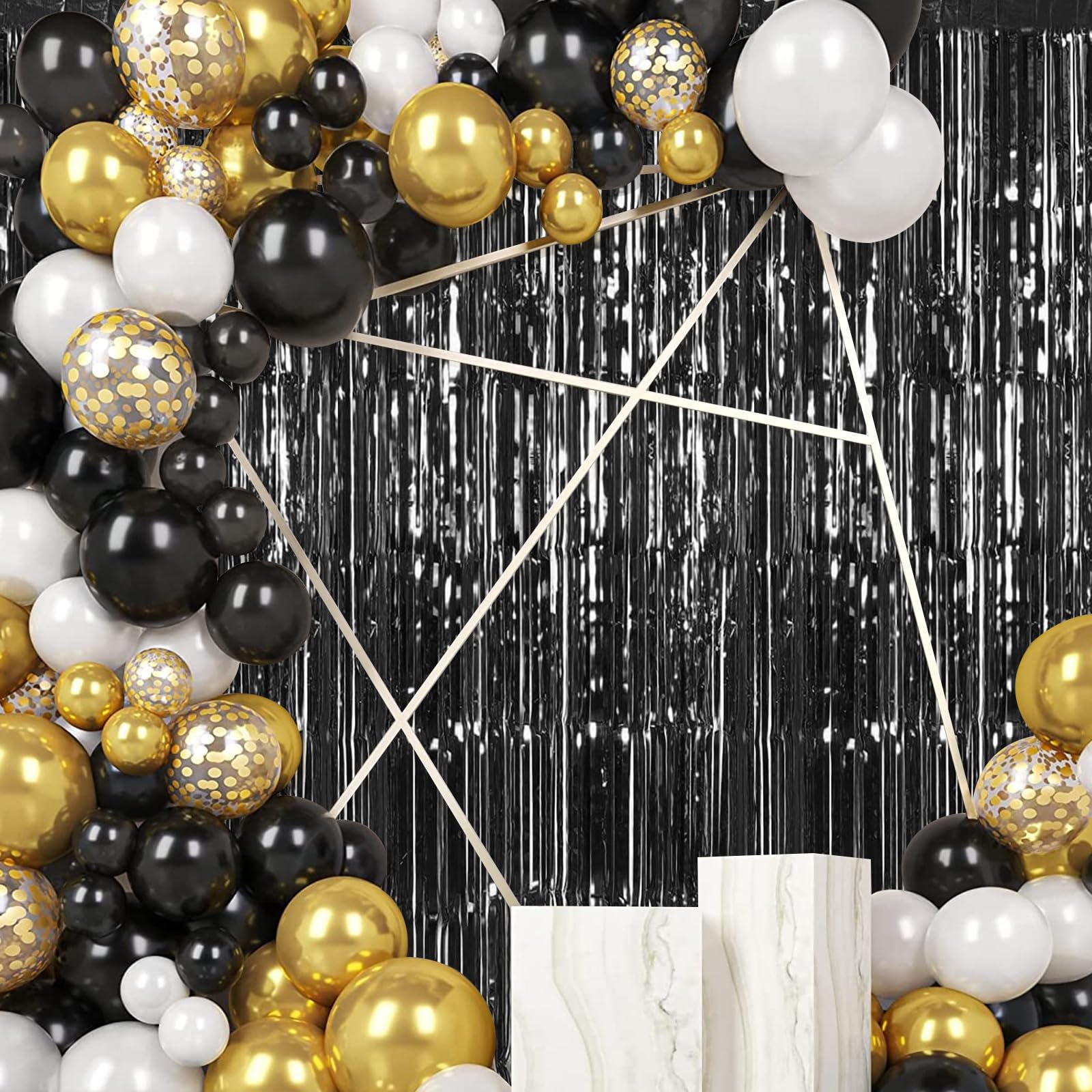 Black Fringe Curtain Party Streamers, 12 Pack 3.3ft x 8.2ft Foil Curtain Backdrop Tinsel Foil Fringe Curtains Photo Booth Backdrop Streamer for Birthday, Wedding, Baby Shower, Disco Party