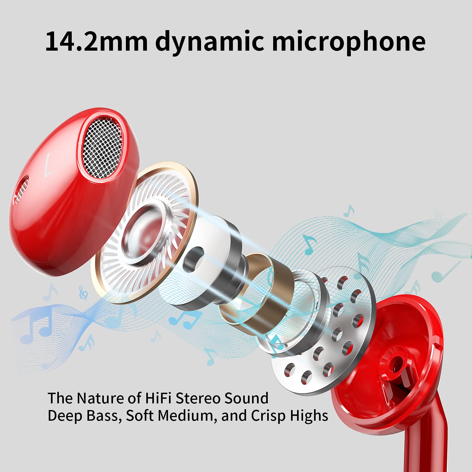 BACKWIN Wired Earbuds, Headphones with Mic, Bass Driven Sound, Anti-Tangle Noise Cancelling Clear Calls 0 Latency IP67 Dust/Water Resistance 3.5mm Jack Fit for iphone/iPad/Android/PC(Red)
