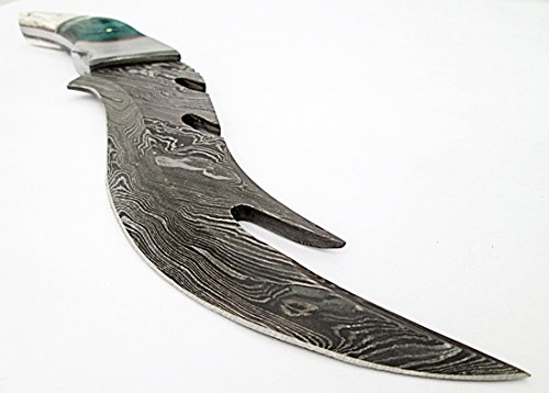 AishaTech Alligator Hunting Knife Damascus Steel Blade Stag & Wood Handle